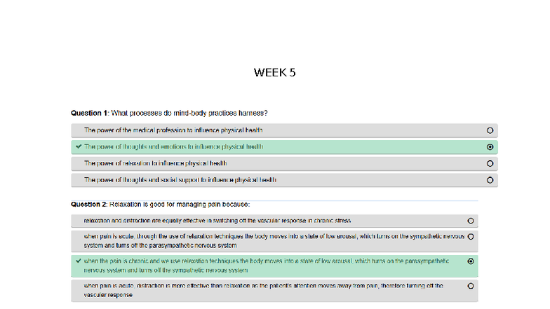 Week 5 - Practice Questions on Pain Management and Nociception - Studocu