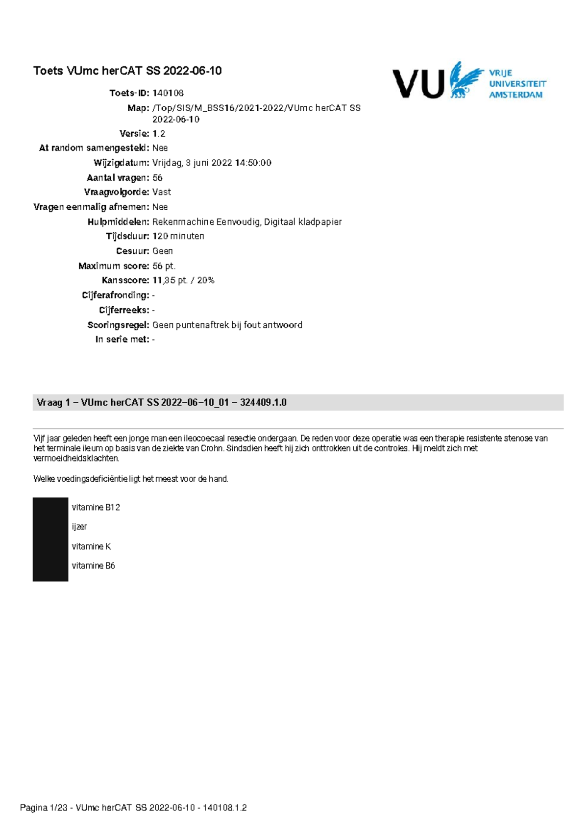 2021-2022 herkansing SS Zonder Antwoorden - Toets VUmc herCAT SS 2022 ...