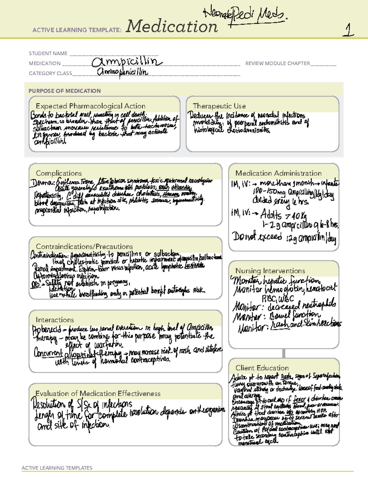 ACTIVE LEARNING TEMPLATE: Ampicillin Medication Review (25Matern. Pedi ...