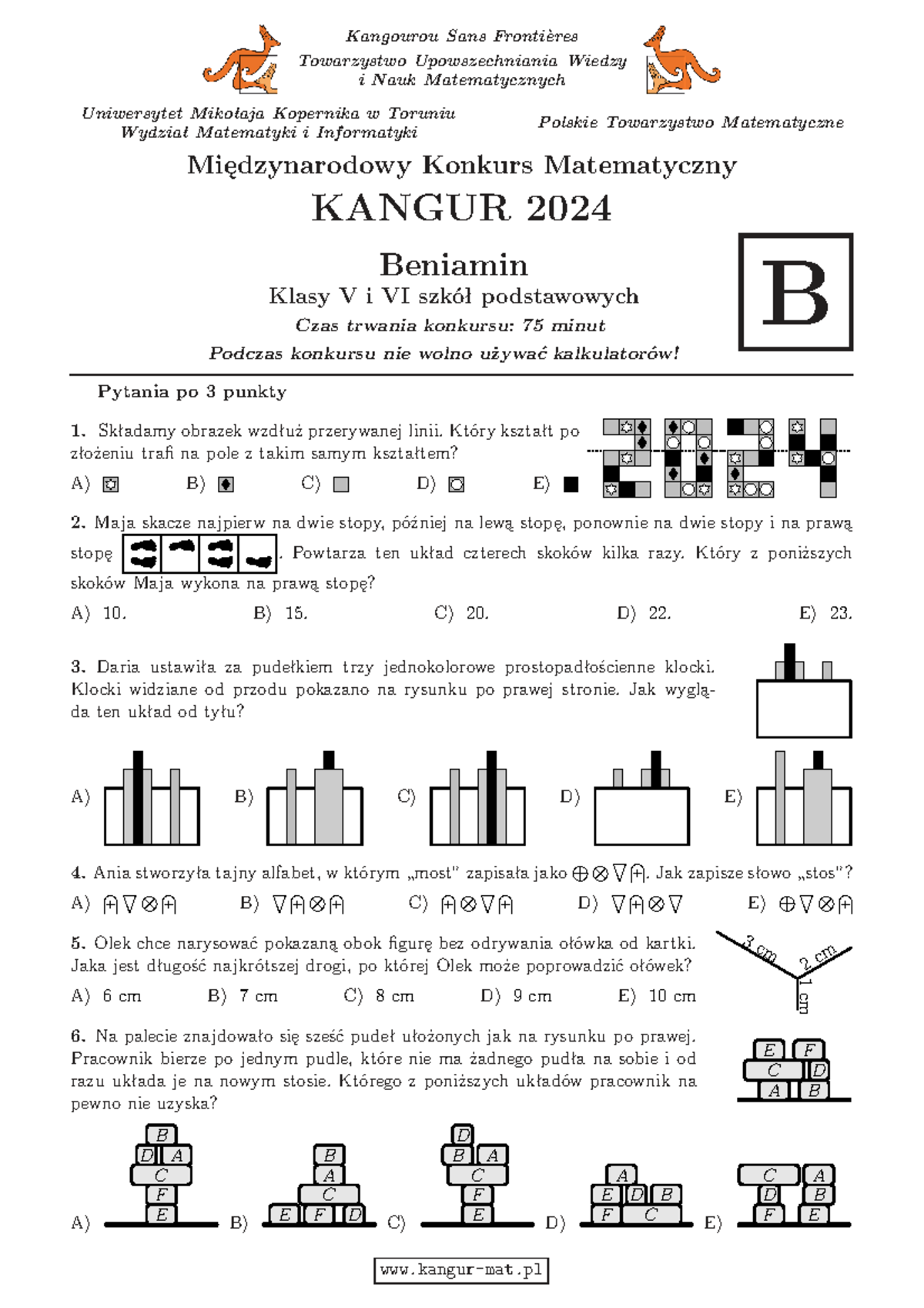 Kangur Beniamin 2024 - Konkurs Matematyczny dla Klasy V i VI - Studocu