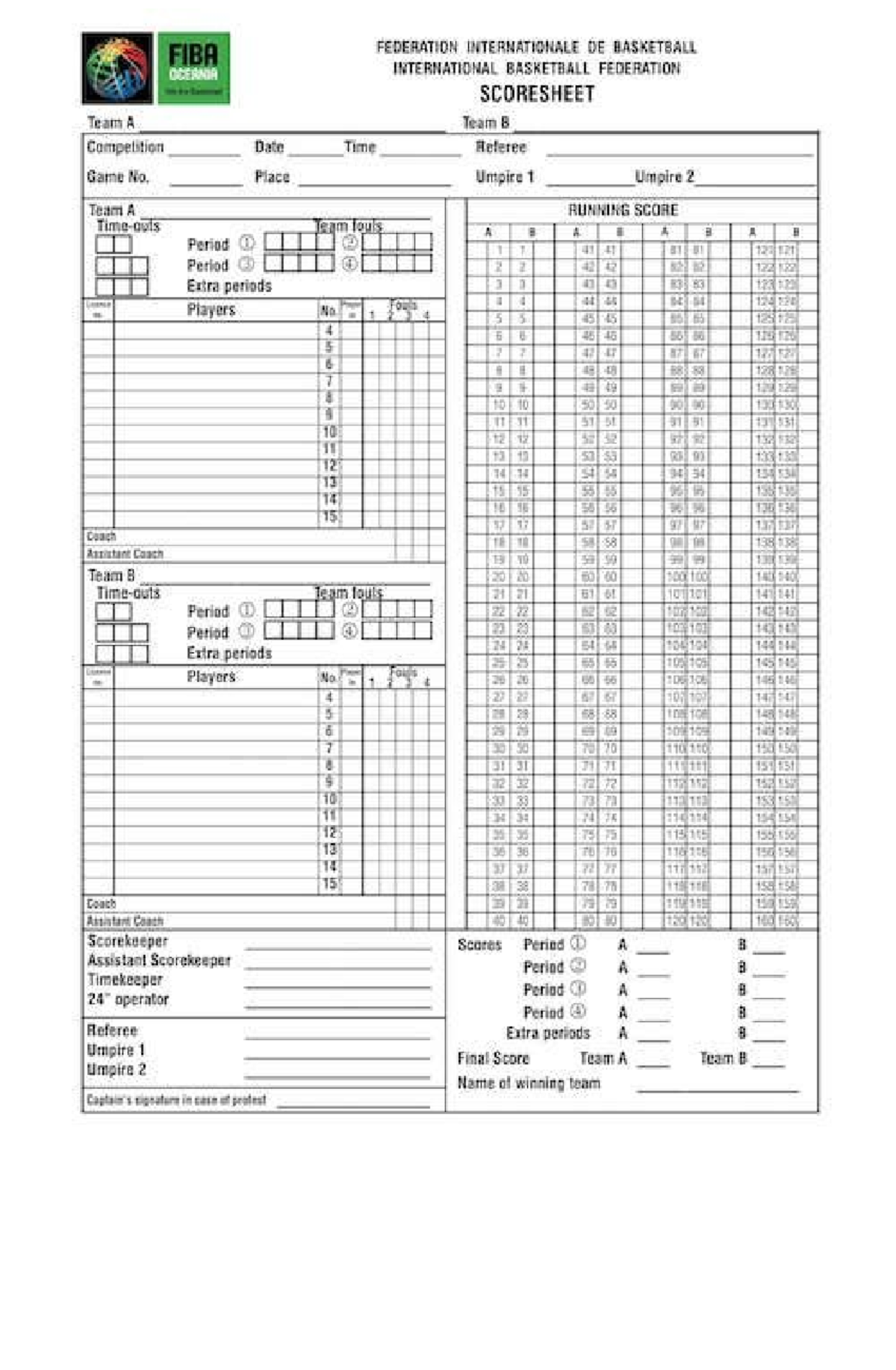 Basketball Scoresheet - FIBA FEDERATION INTERNATIONALE DE BASKETBALL ...