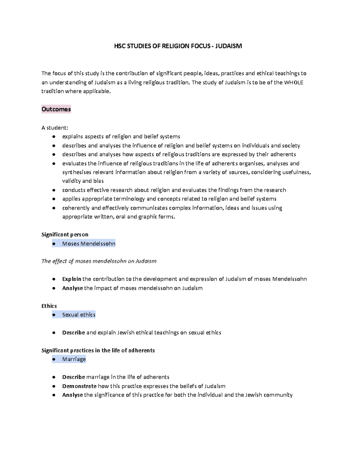 HSC Studies of Religion: Judaism Summary and Key Concepts - Studocu