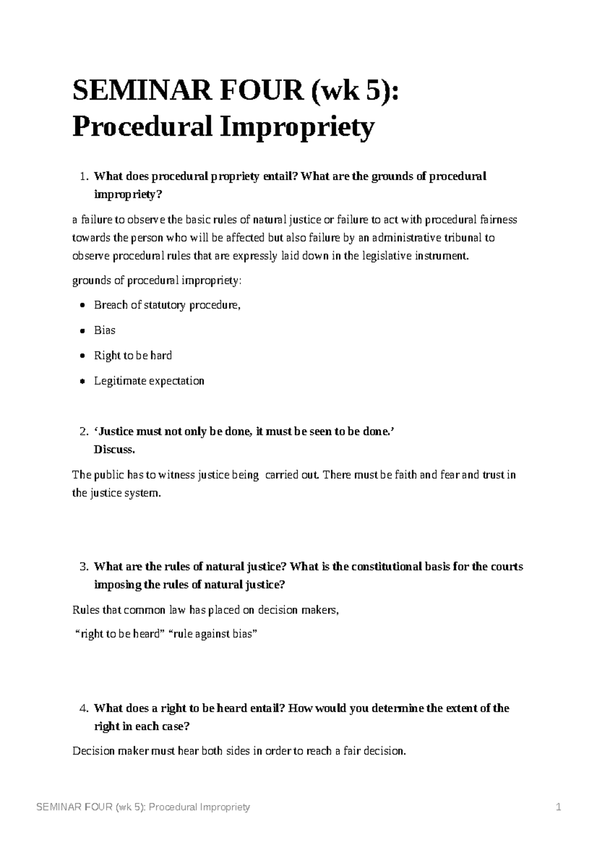 Seminar FOUR- Procedural Impropriety - SEMINAR FOUR (wk 5): Procedural ...