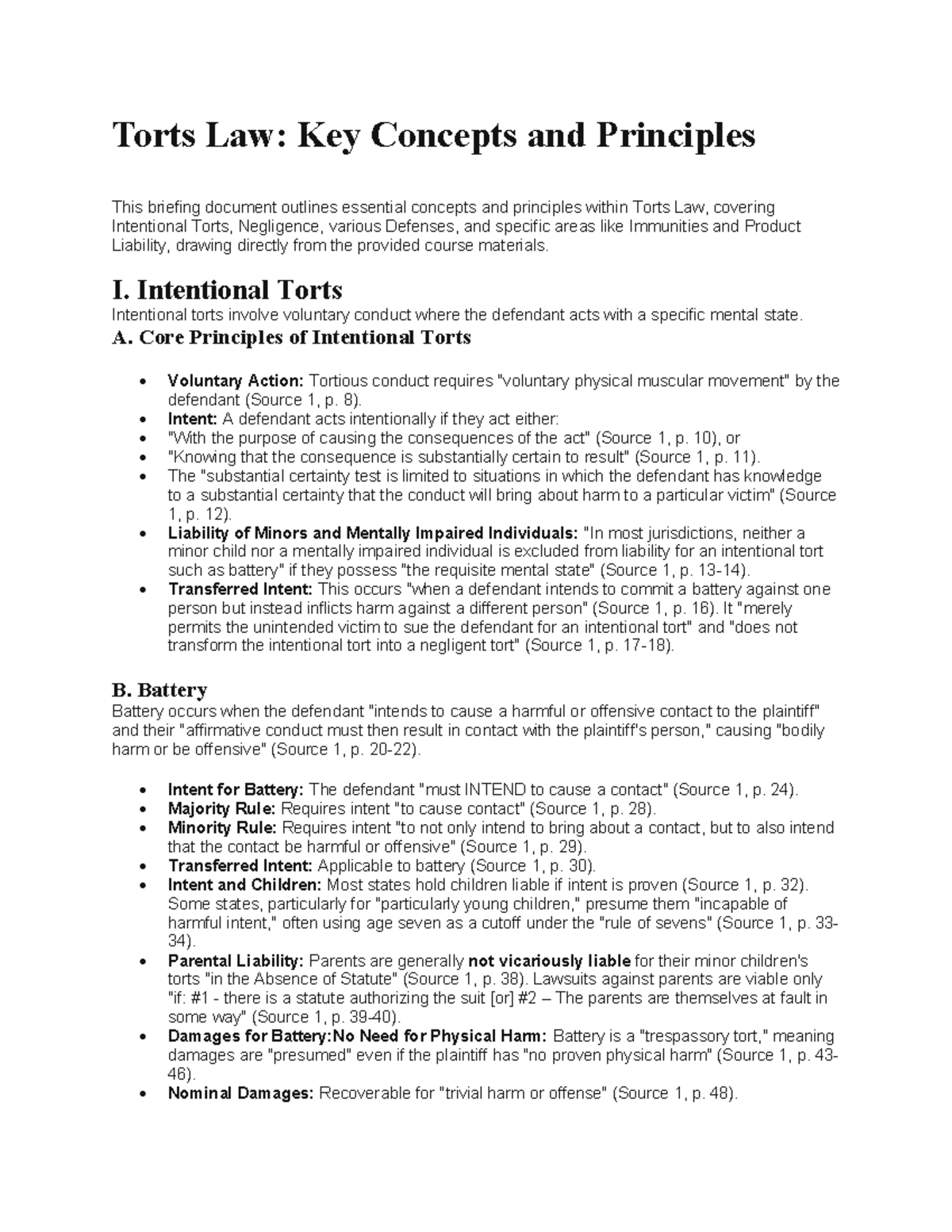 Torts Law Overview: Key Concepts, Principles, and Florida Defenses - Studocu