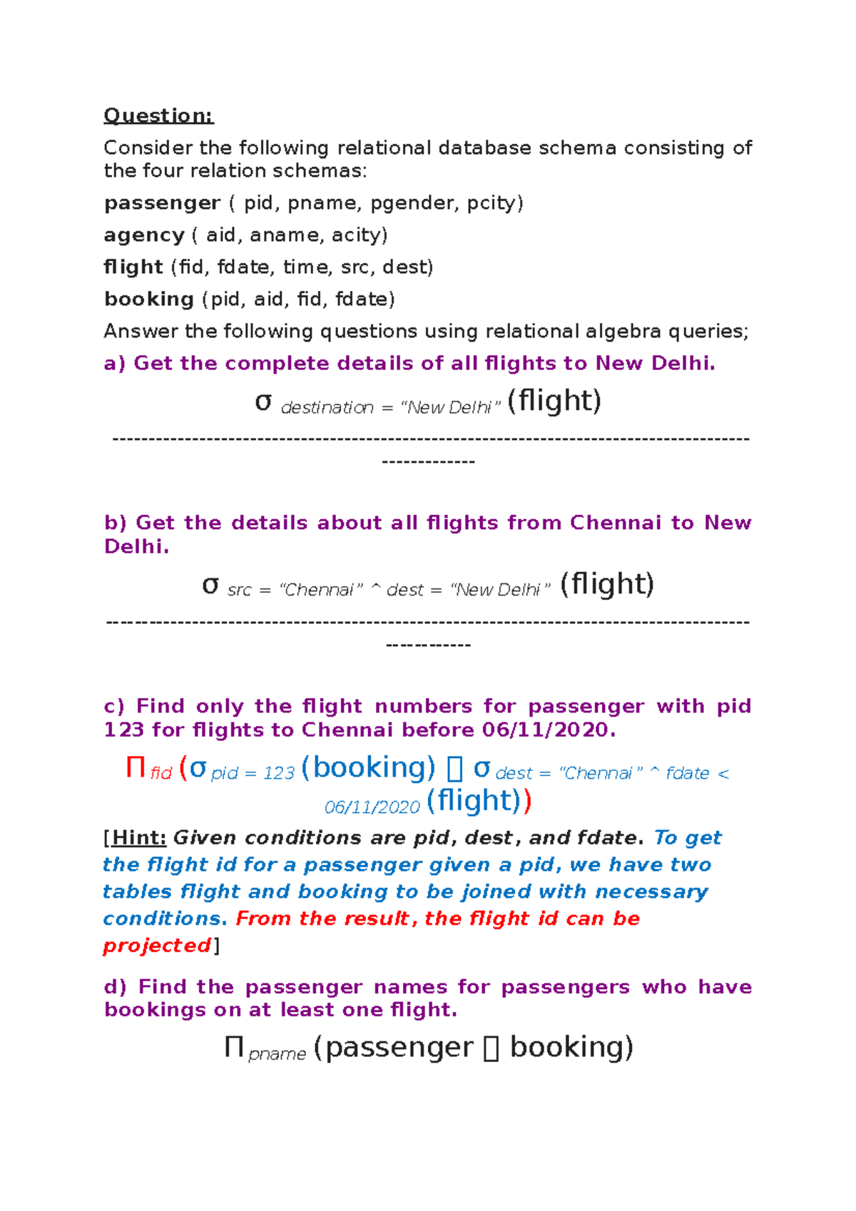 Relational Algebra Queries Practice for Database Course DB101 - Studocu