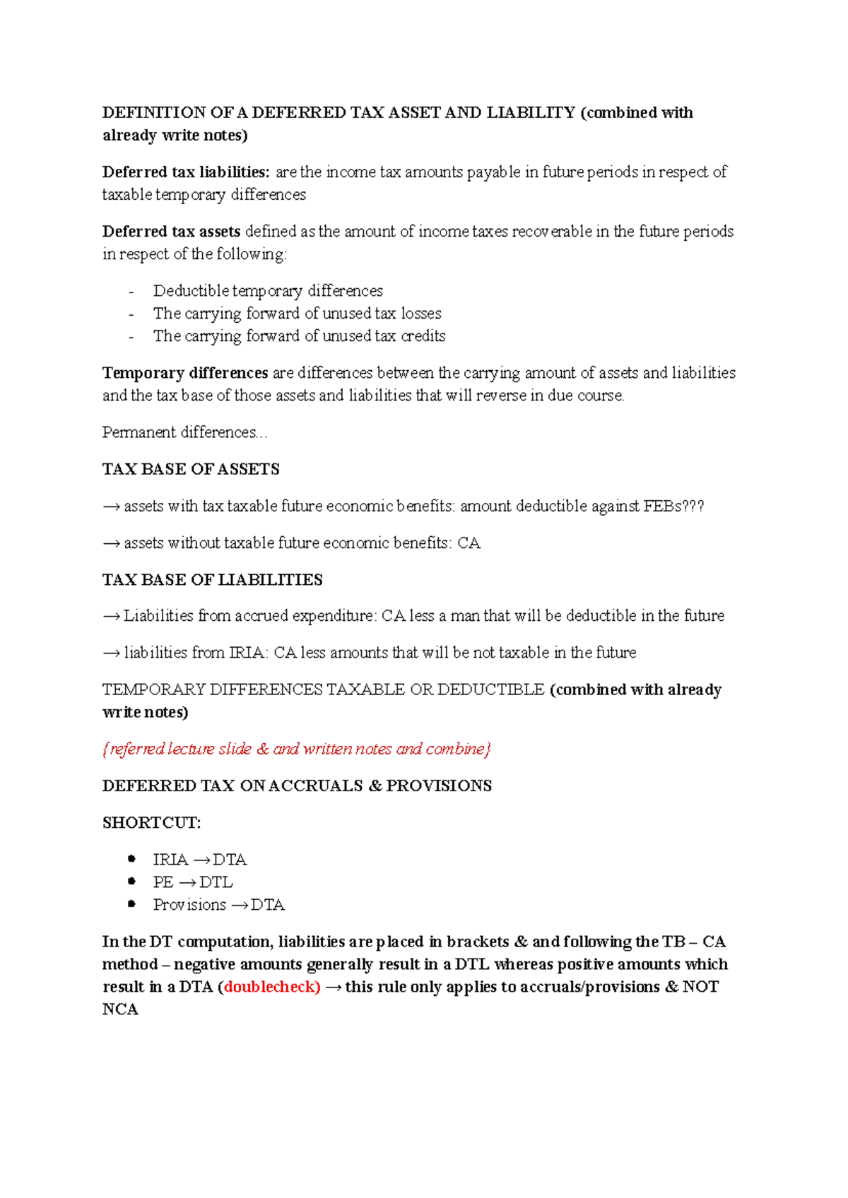 DT Explanation: Understanding Deferred Tax Assets & Liabilities - Studocu