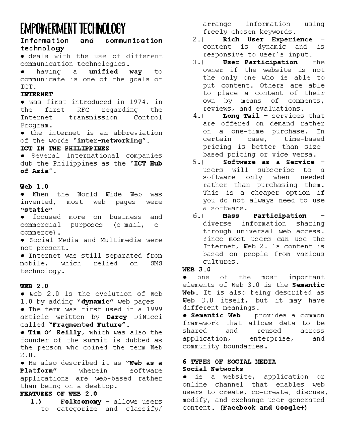 Empowerment Technology: Overview of ICT, Web Evolution, and Ethics ...