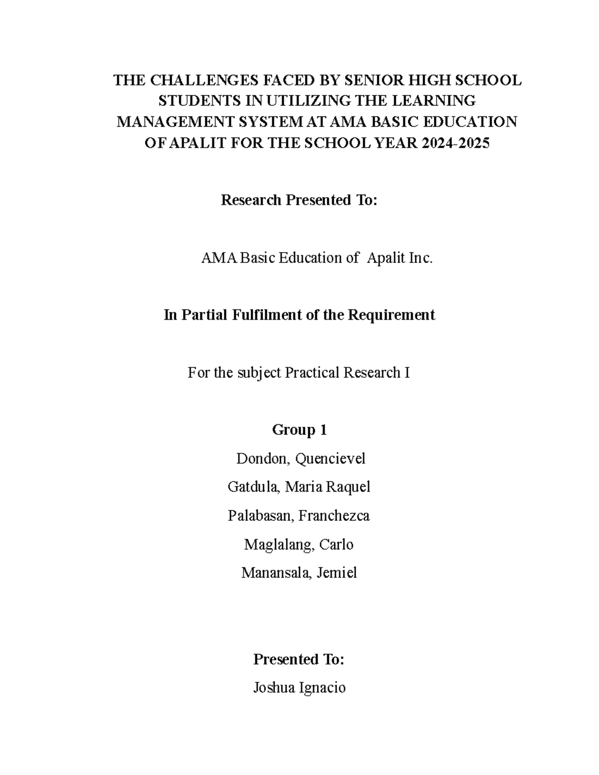 Pr-1-2 - ... - THE CHALLENGES FACED BY SENIOR HIGH SCHOOL STUDENTS IN ...