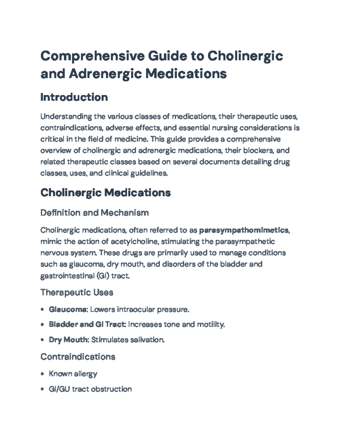 Comprehensive Guide to Cholinergic and Adrenergic Medications ...