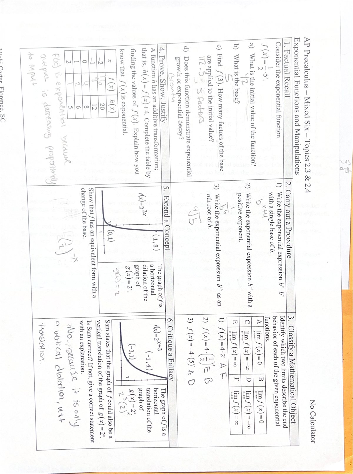 AP Precalculus - Mixed Six Exam Review on Topics 2.3 & 2 - Studocu
