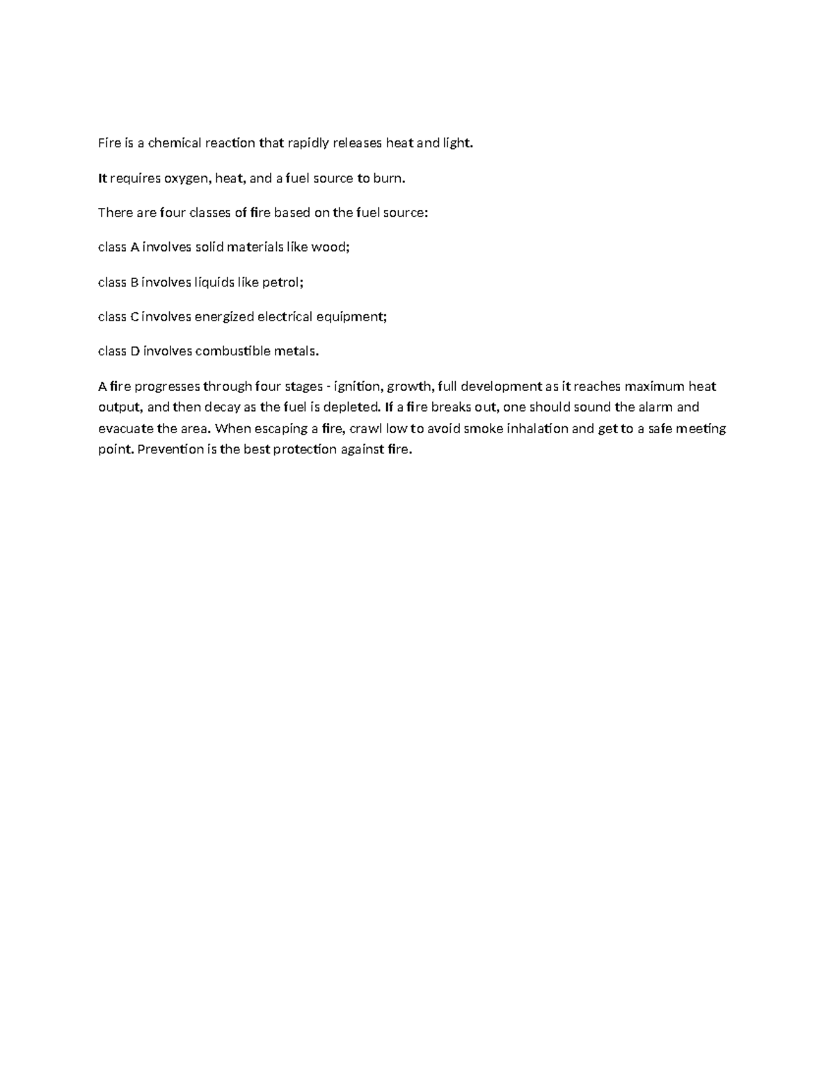 Fire Safety Notes: Understanding Fire Classes and Prevention - Studocu