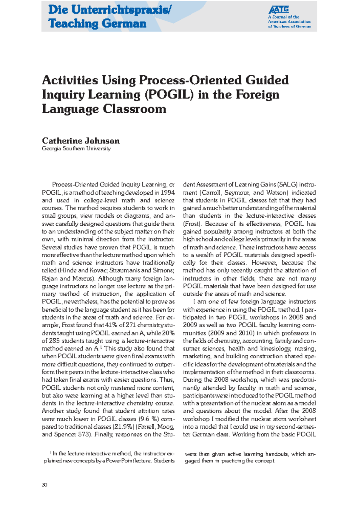 Activities Using POGIL in Foreign Language Classes (FL 101) - Studocu