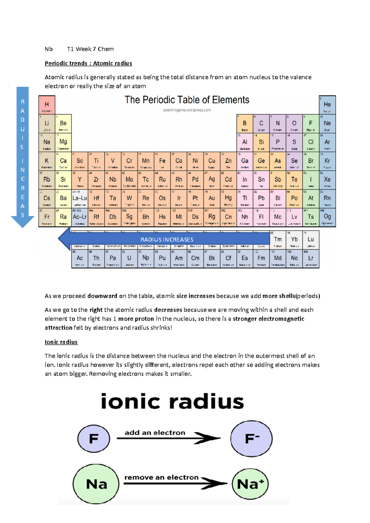 T1 Week 7 Periodic Trends - Nb T1 Week 7 Chem Periodic trends : Atomic ...