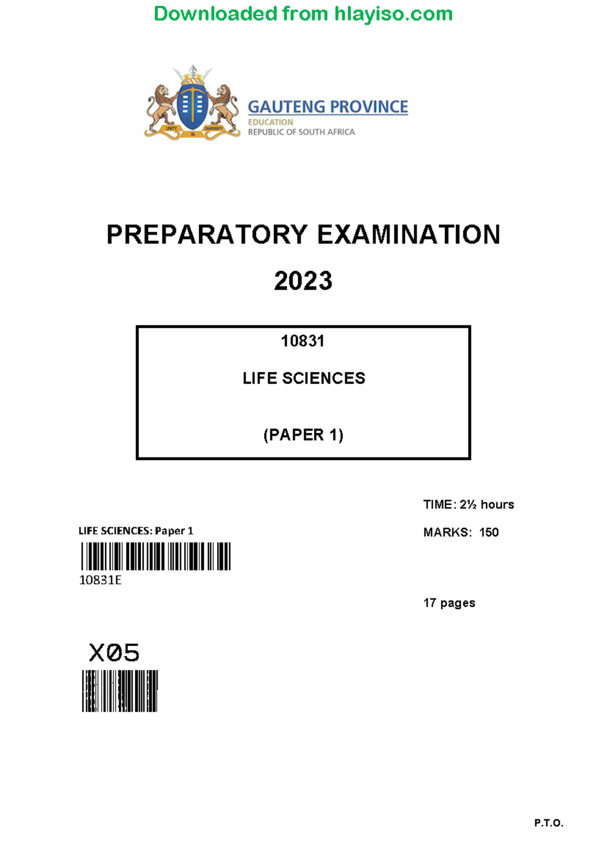 Life Sciences P1 (10831) 2023 Preparatory Exam Question Paper - Studocu