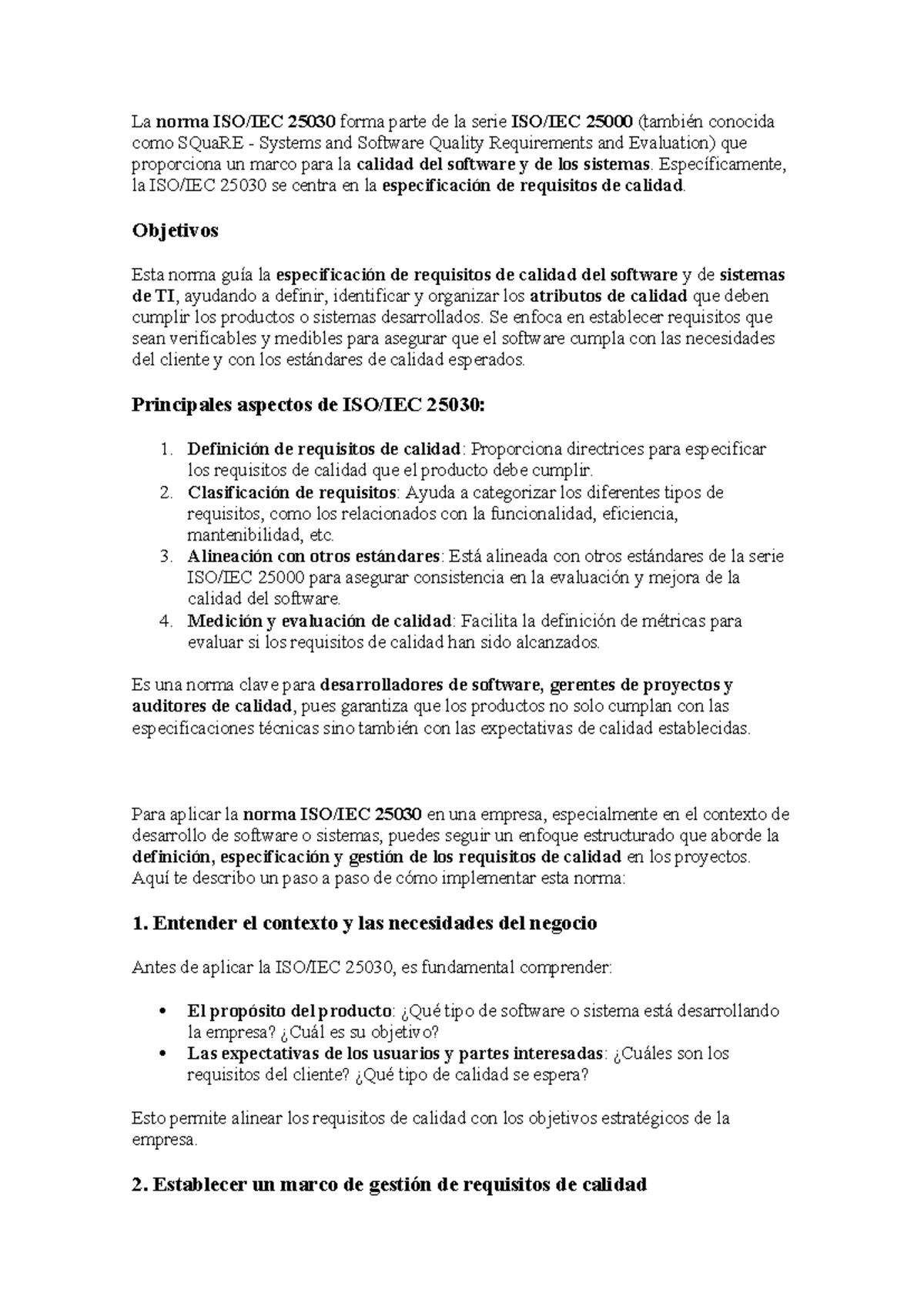 Estudio sobre la norma ISO/IEC 25030 para la calidad del software - Studocu