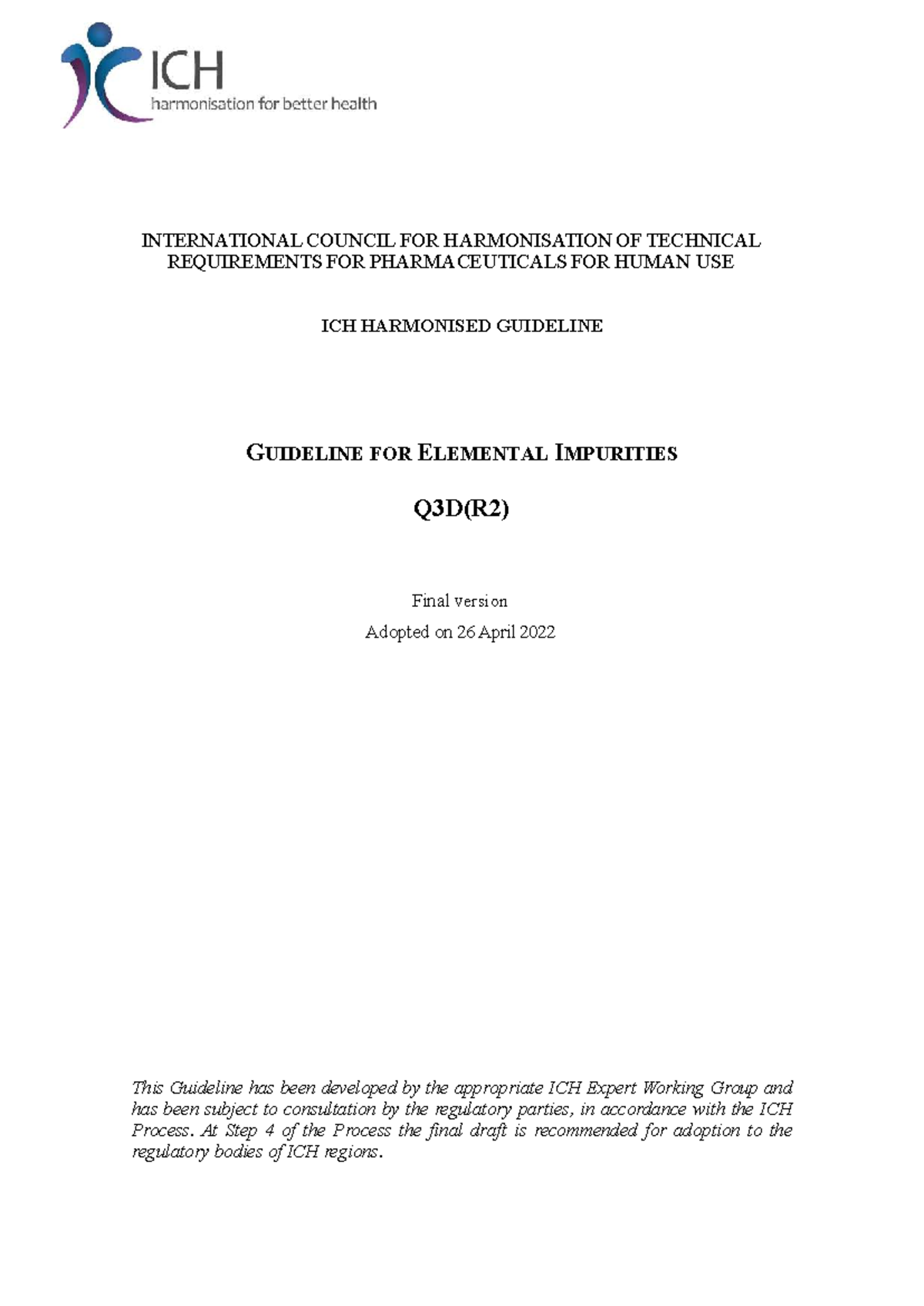 ICH Q3D(R2) Guideline for Elemental Impurities - Final Version 2022 ...