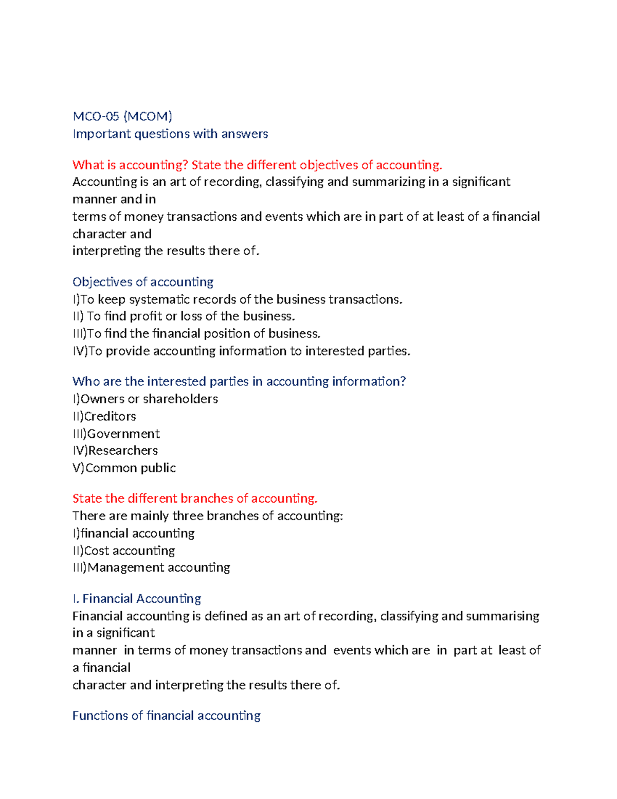MCO 5 - MCO5 - MCO- 05 (MCOM) Important questions with answers What is ...