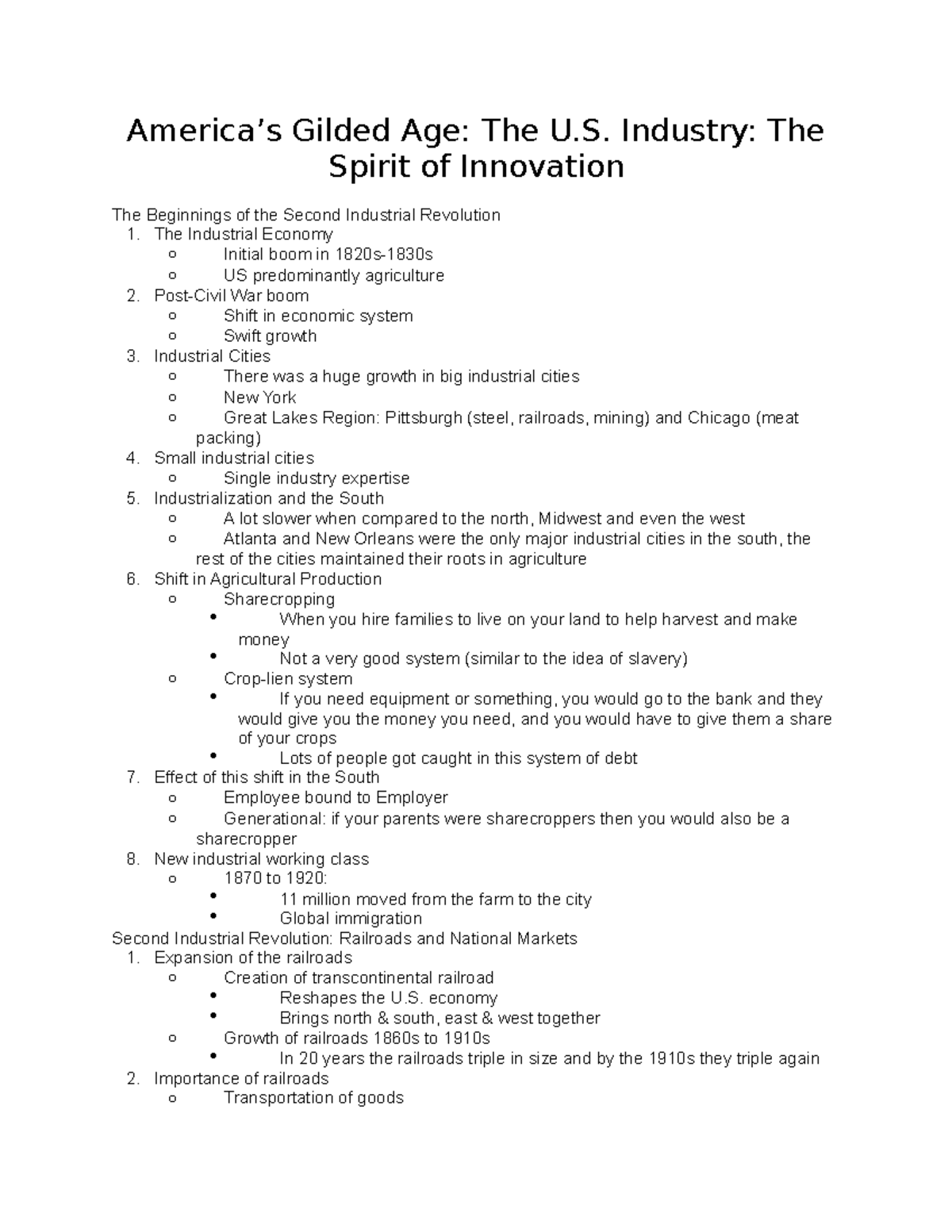 History Notes Unit 1 - America’s Gilded Age: The U. Industry: The ...