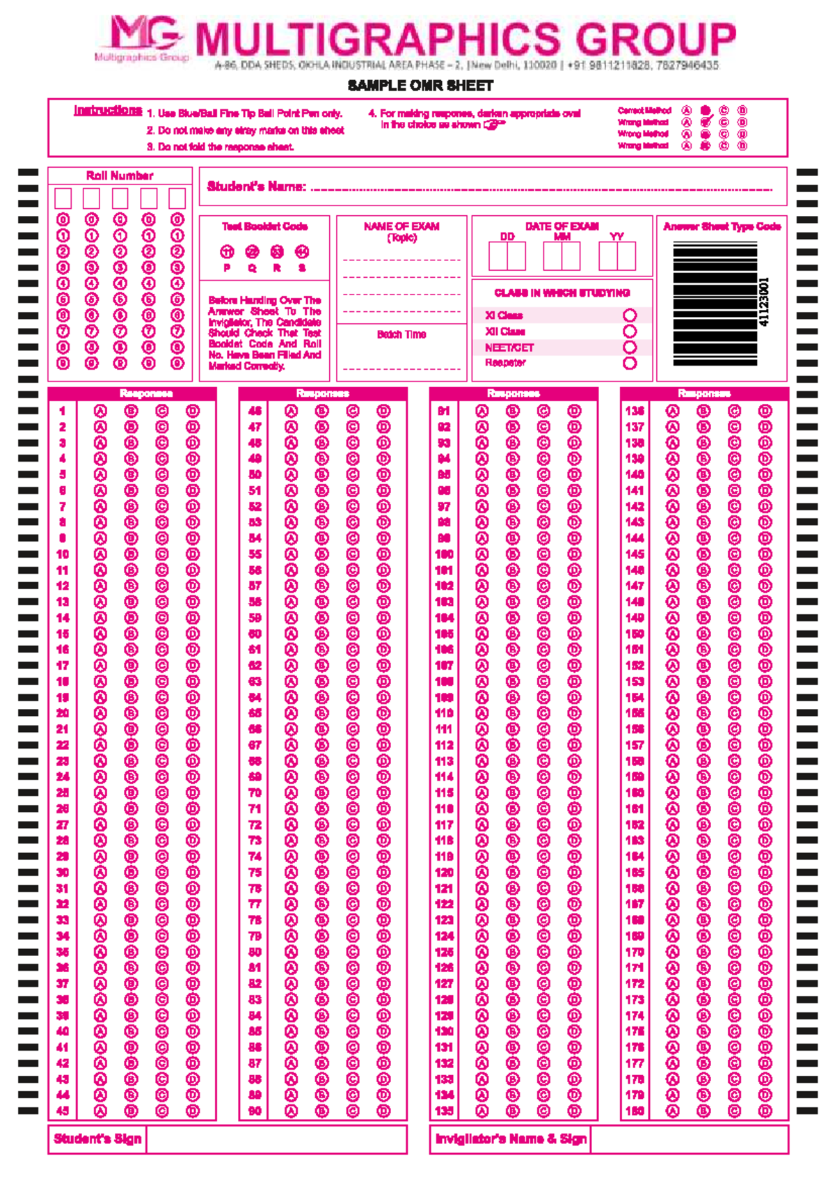 MG180 OMR Practice Sheet for Multigraphics Group Exam - Studocu
