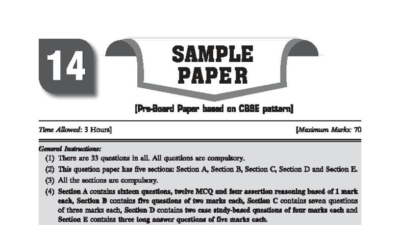 Cbse Class 12 EAD Physics 2026 Pre-Board Sample Paper 14 - Studocu