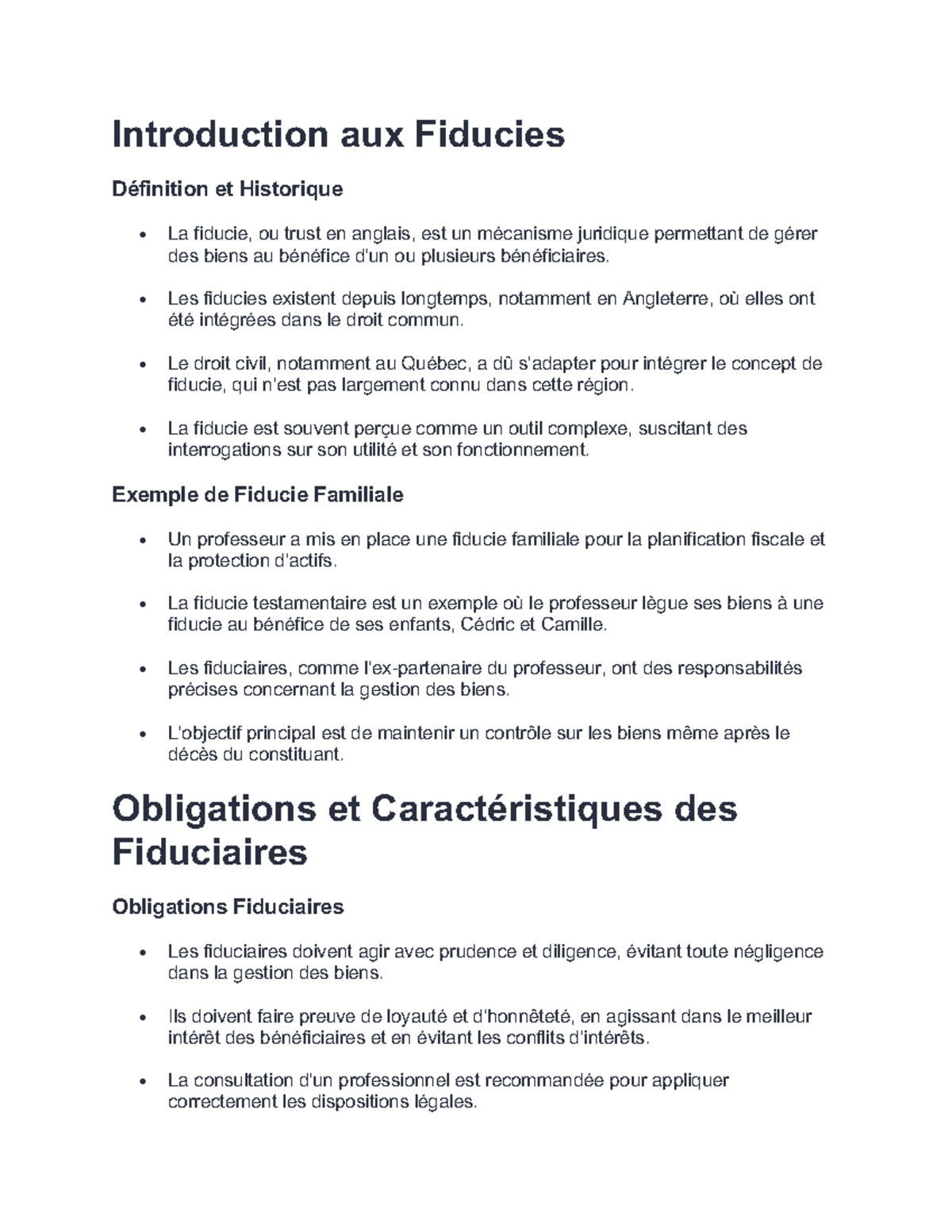 DRT498 Cours 1: Introduction aux Fiducies - Définition et Historique ...