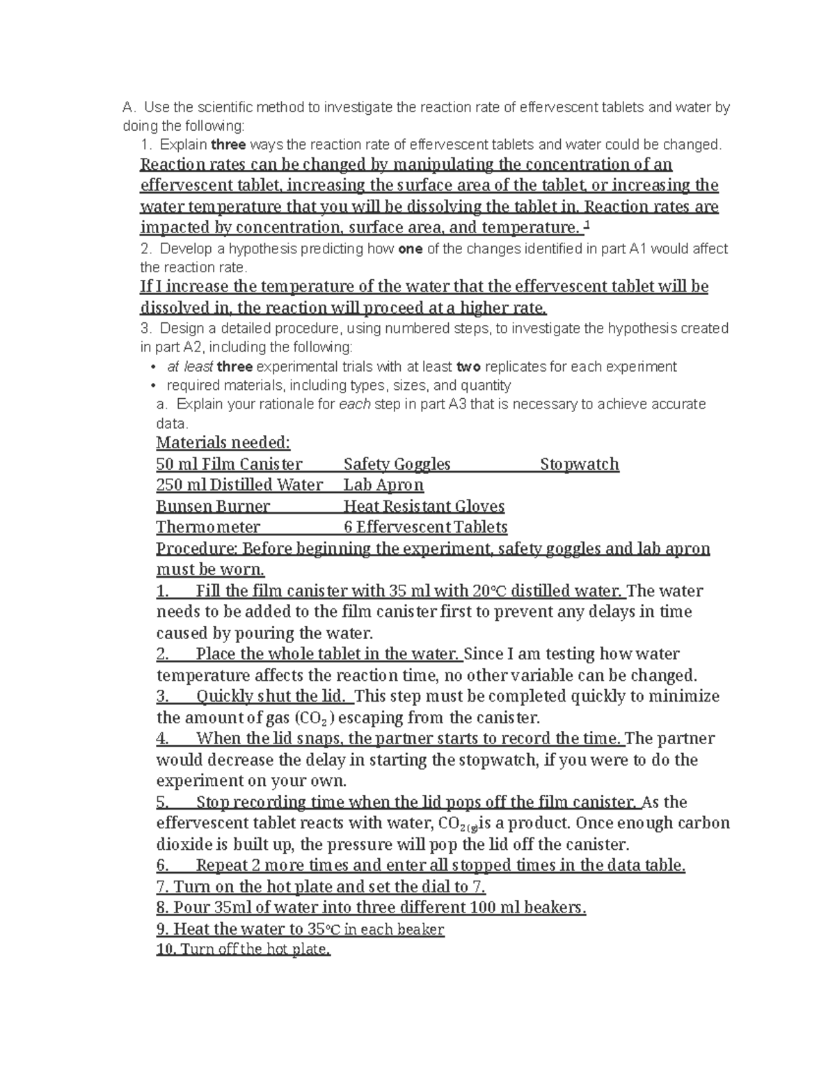 WGU CHEM Task 2: Investigating Reaction Rates of Effervescent Tablets ...