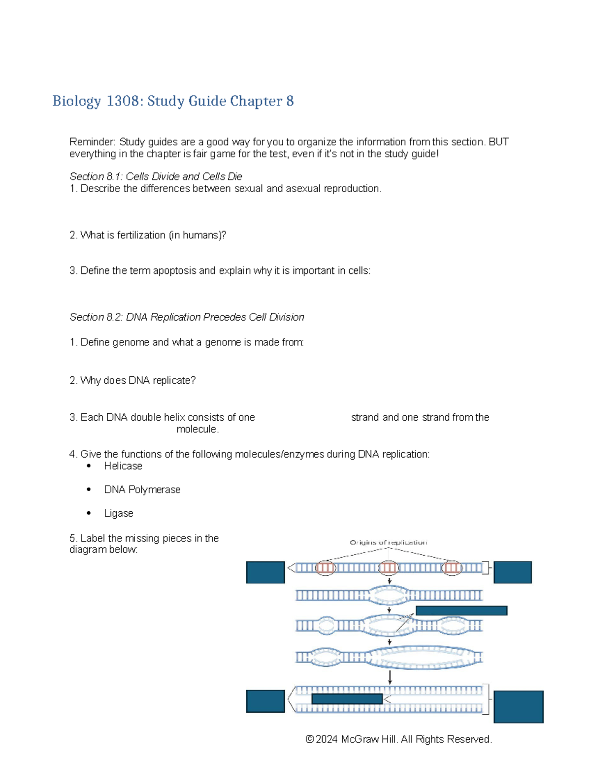 Biology 1308: Study Guide for Chapter 8 - Cell Division & Cancer - Studocu