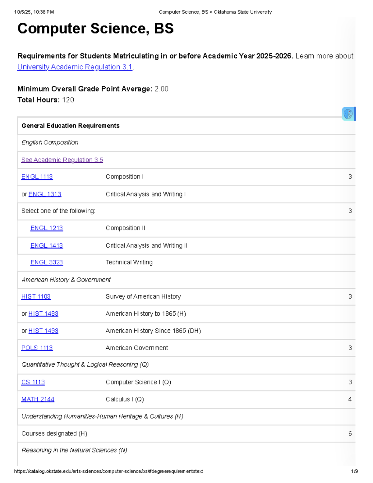 CS BS Degree Requirements Overview - Oklahoma State University - Studocu