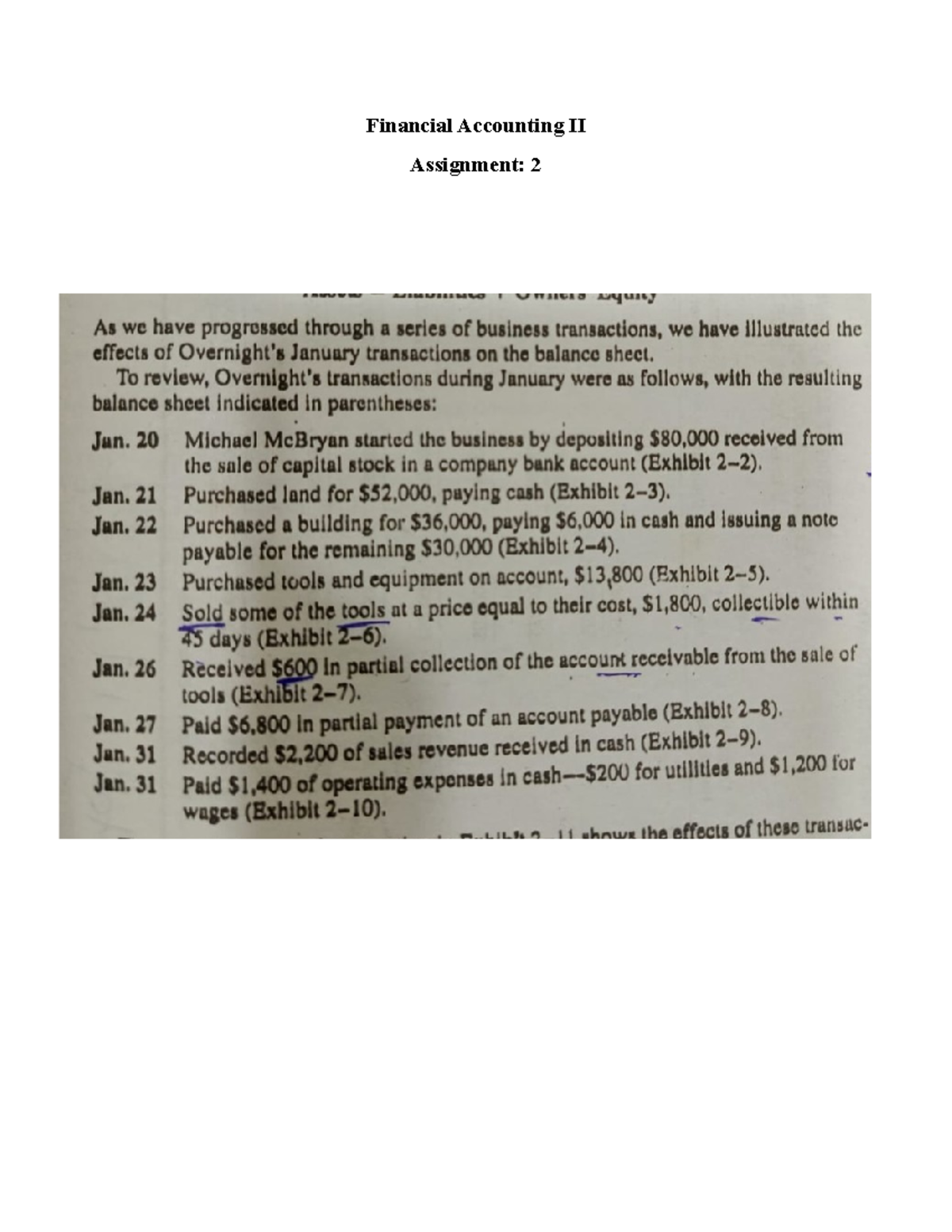 Financial Accounting II: Assignment on Accounting Equation ...