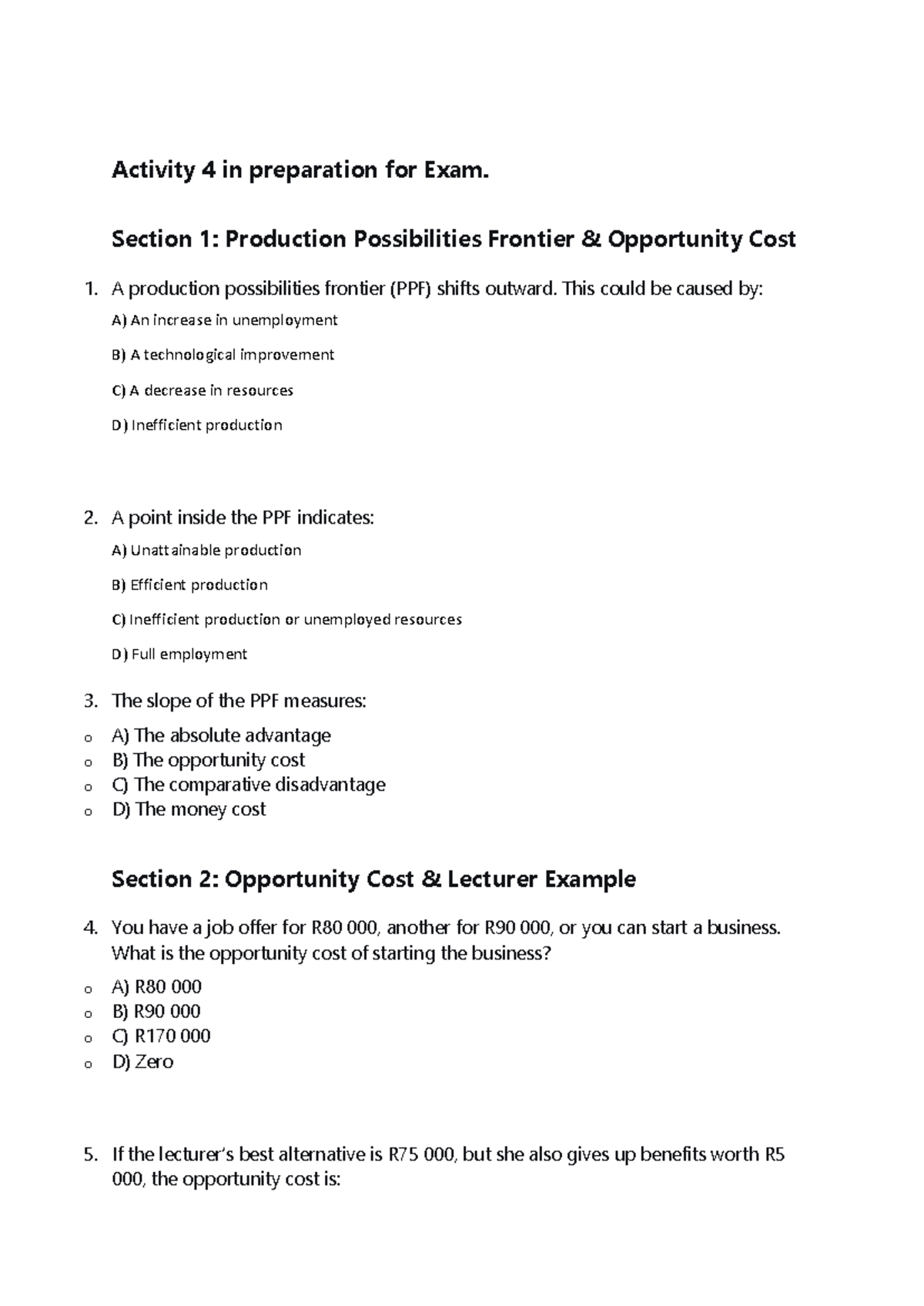 Activity 4: Exam Preparation on Economic Concepts - Studocu