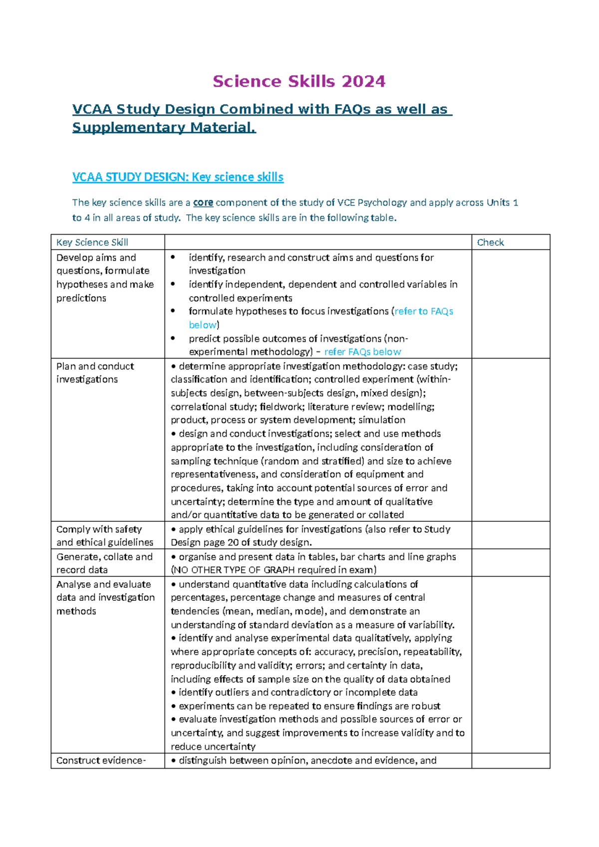 VCE Psychology Science Skills Study Notes (Units 1-4) 2024 - Studocu