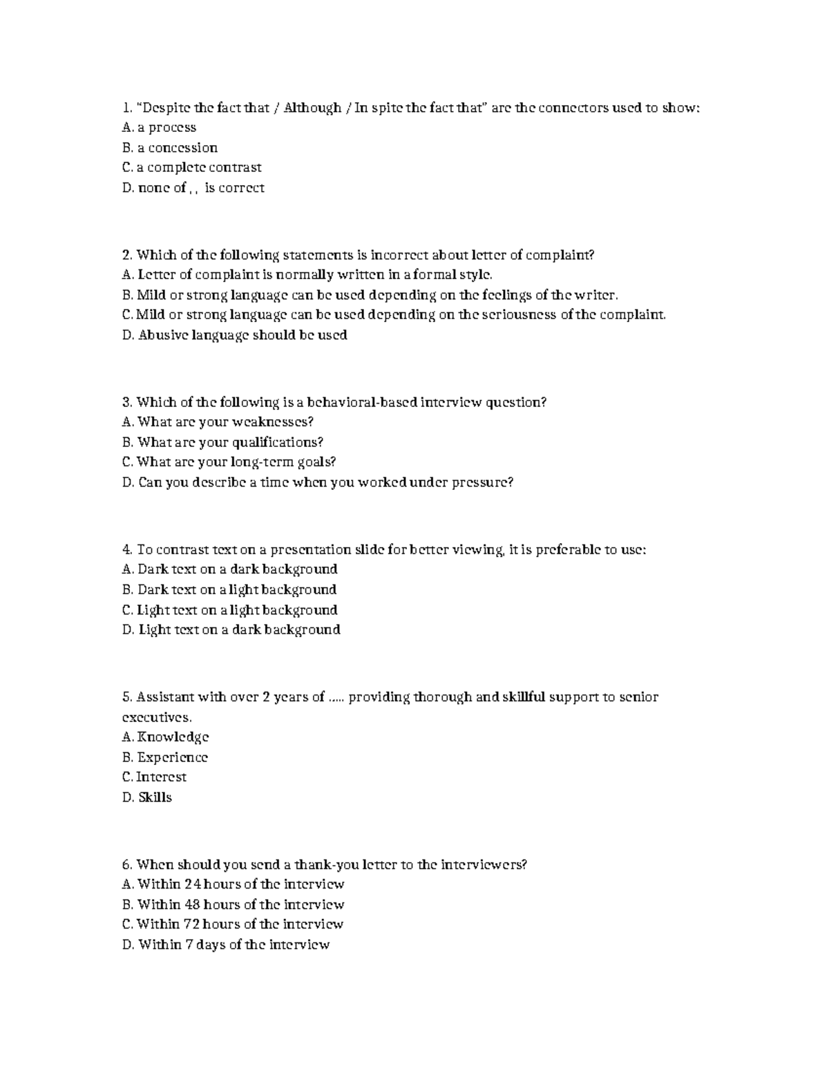 English Proficiency Quiz: Multiple Choice Questions (Trac Nghiem) - Studocu