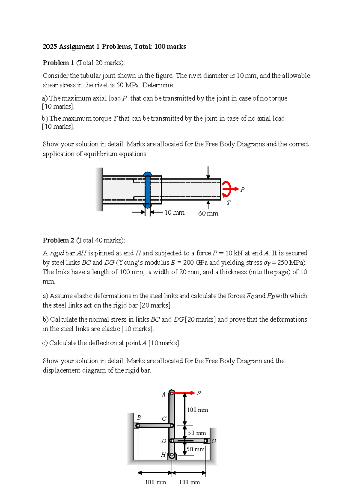 Assignment 1 Problems 2025: Structural Analysis & Mechanics - Studocu
