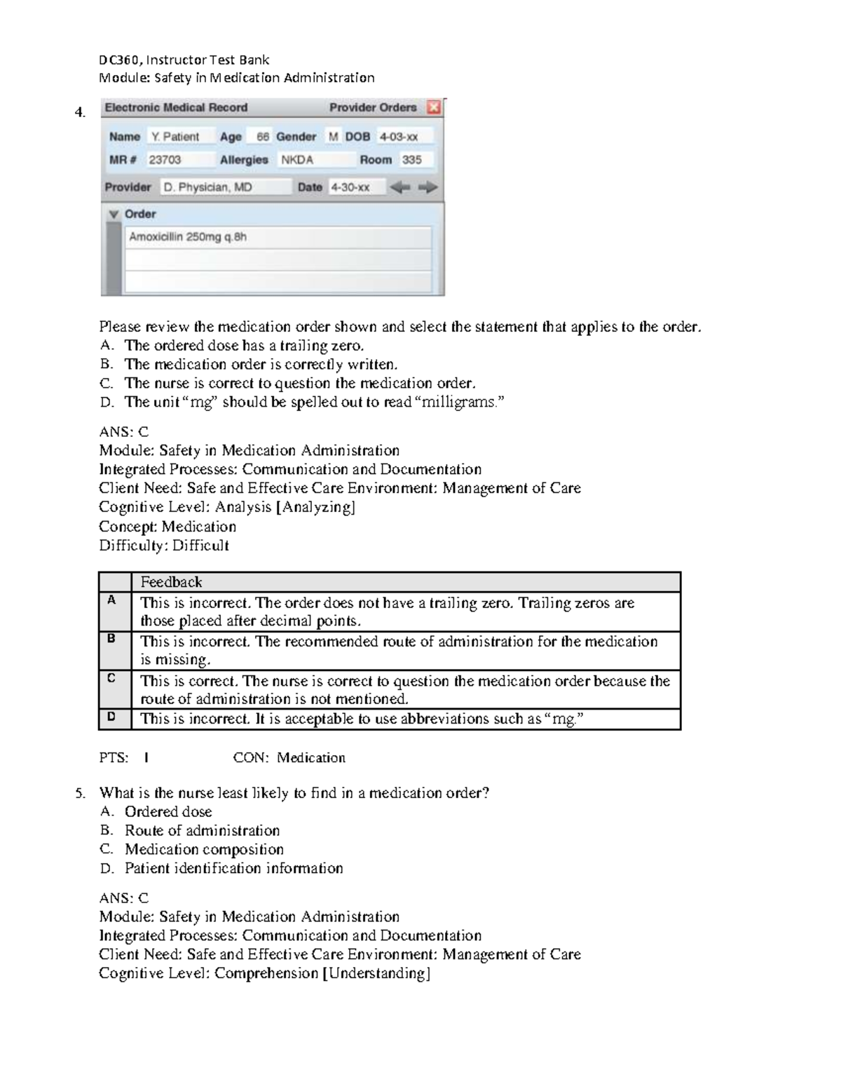 DC360 Test Bank: Safety in Medication Administration Analysis - Studocu