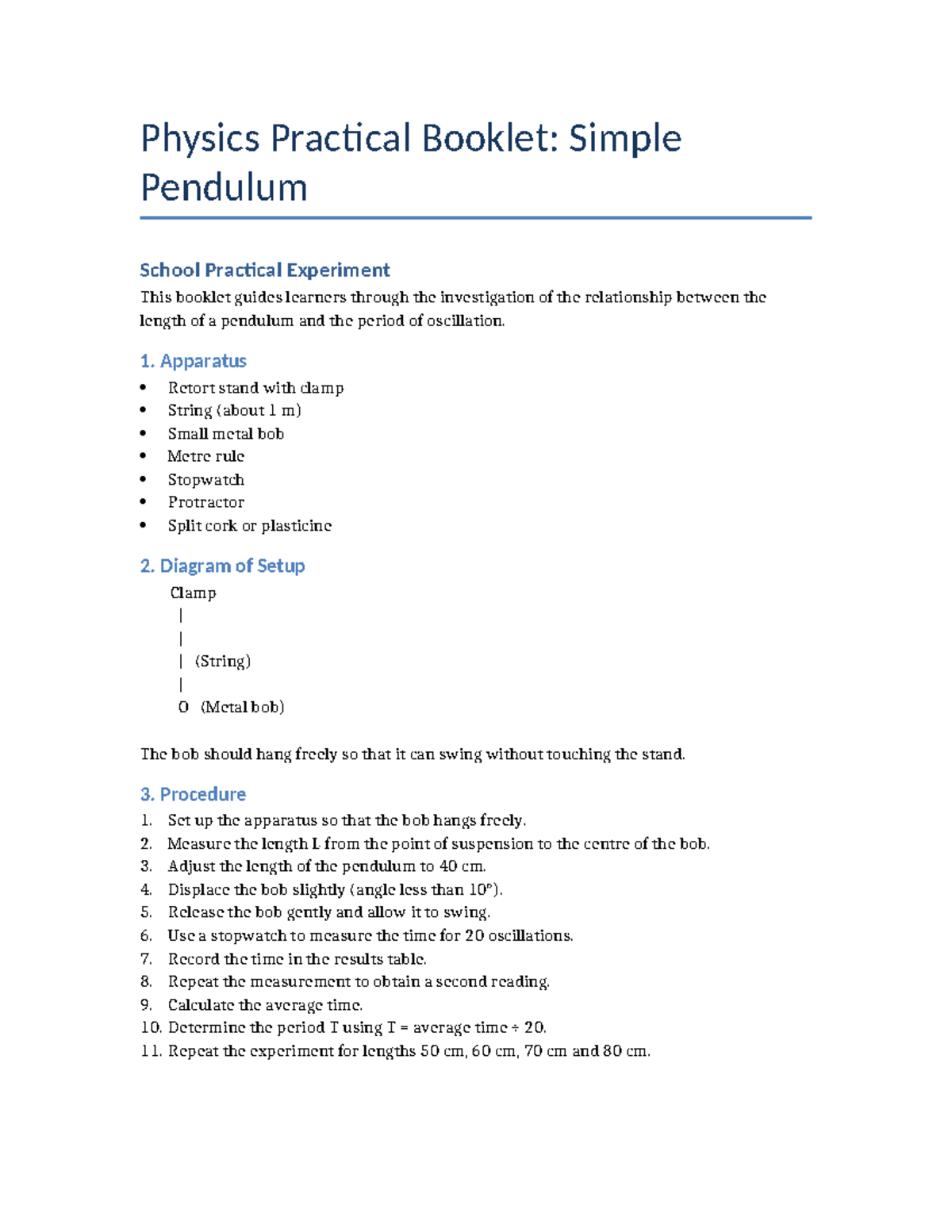 Physics Practical Booklet: Investigating Simple Pendulum Oscillation ...