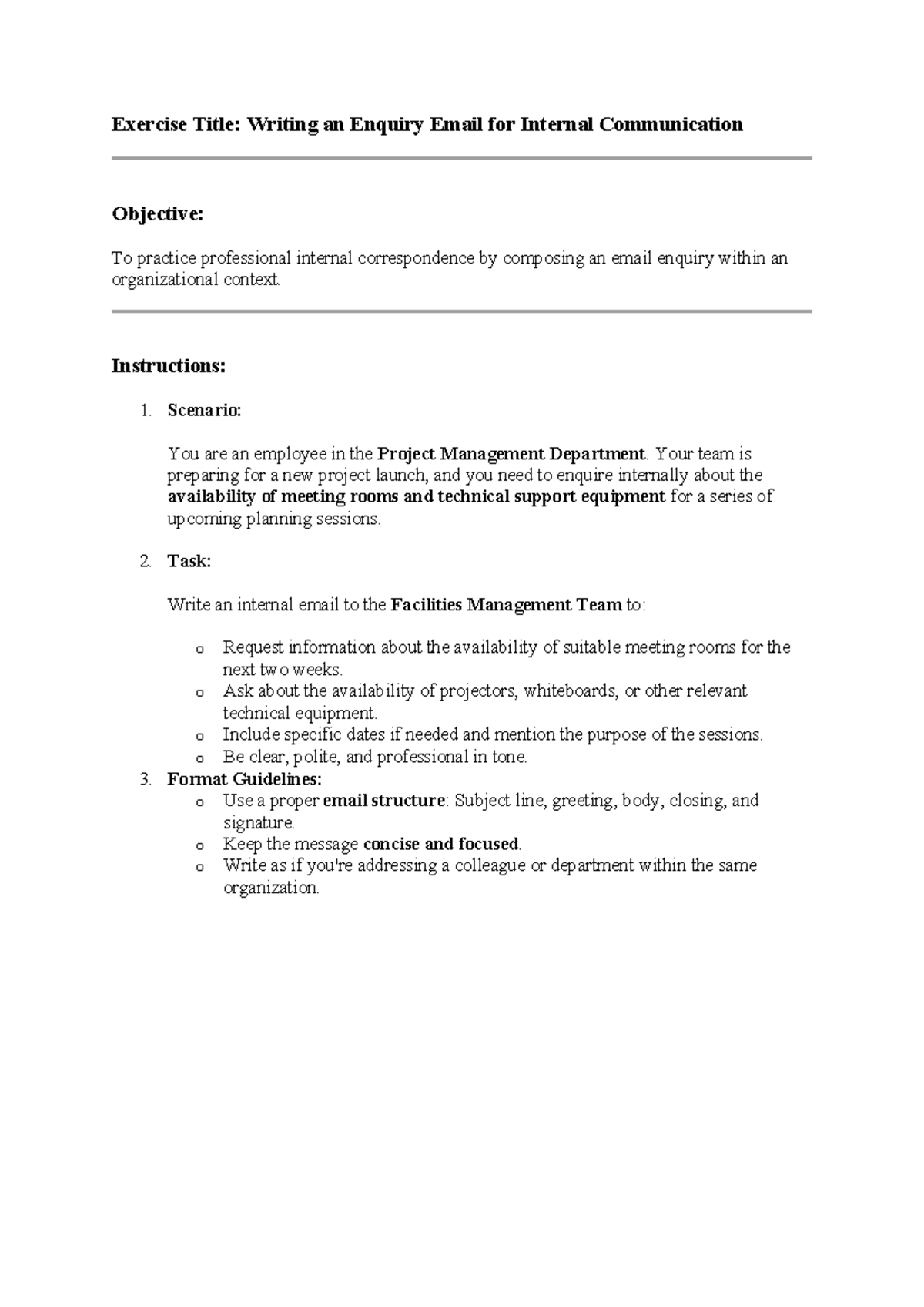 Exercise: Writing an Internal Enquiry Email for Project Management ...