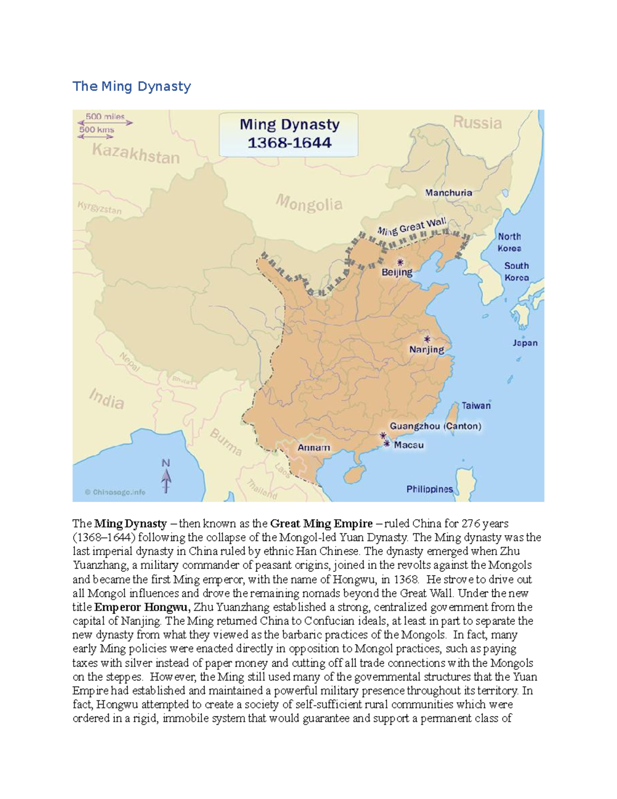 Unit 2 history - The Ming Dynasty The Ming Dynasty – then known as the ...