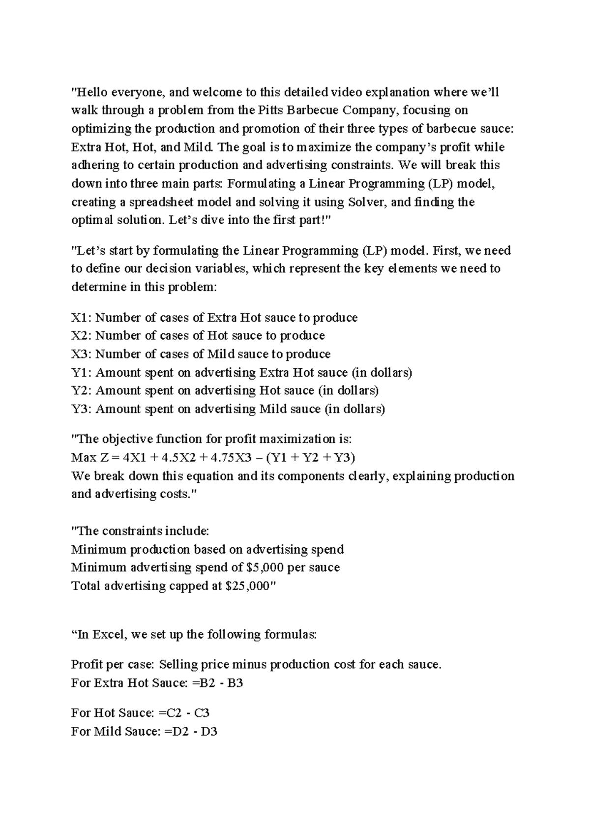 Optimizing BBQ Sauce Production & Promotion: LP Model Analysis - Studocu