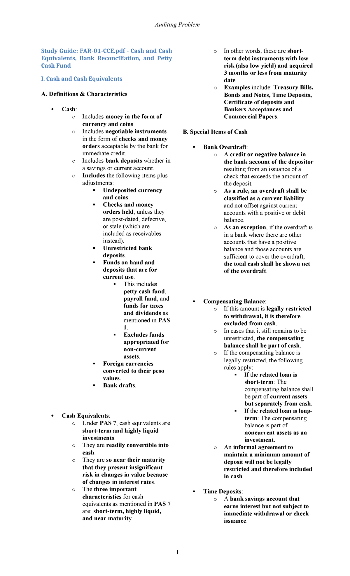 Auditing Problem Study Guide: Cash, Bank Reconciliation & Receivables ...