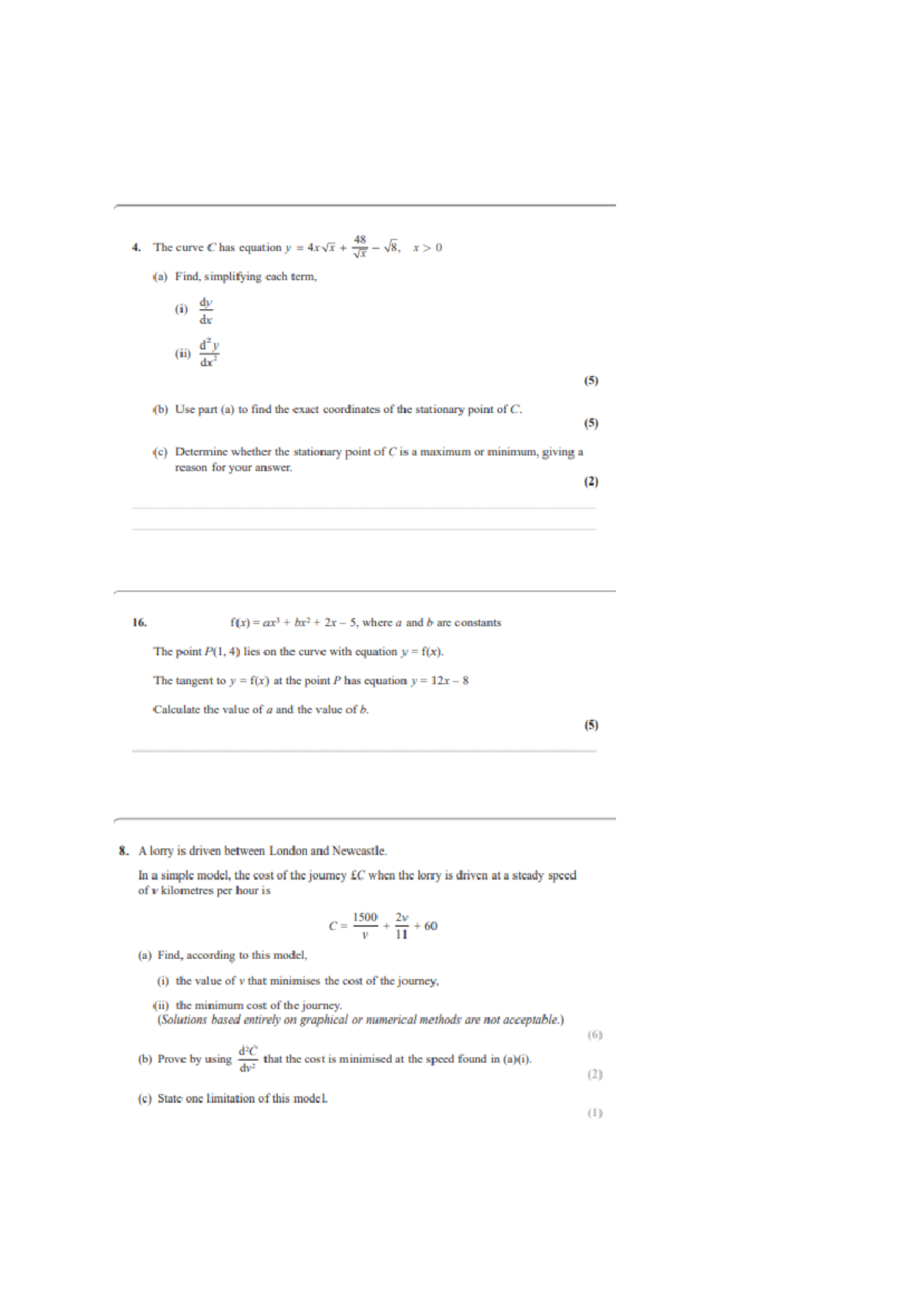 Differentiation Questions - Math 101 Final Exam Prep - 4. The curve C ...