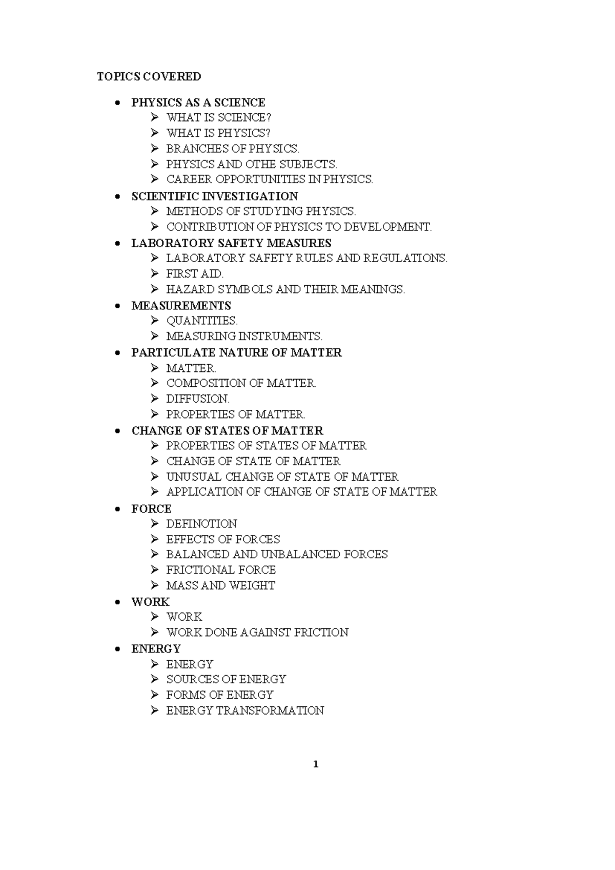 Physics Form 1 Notes: Key Concepts, Safety, and Investigations - Studocu