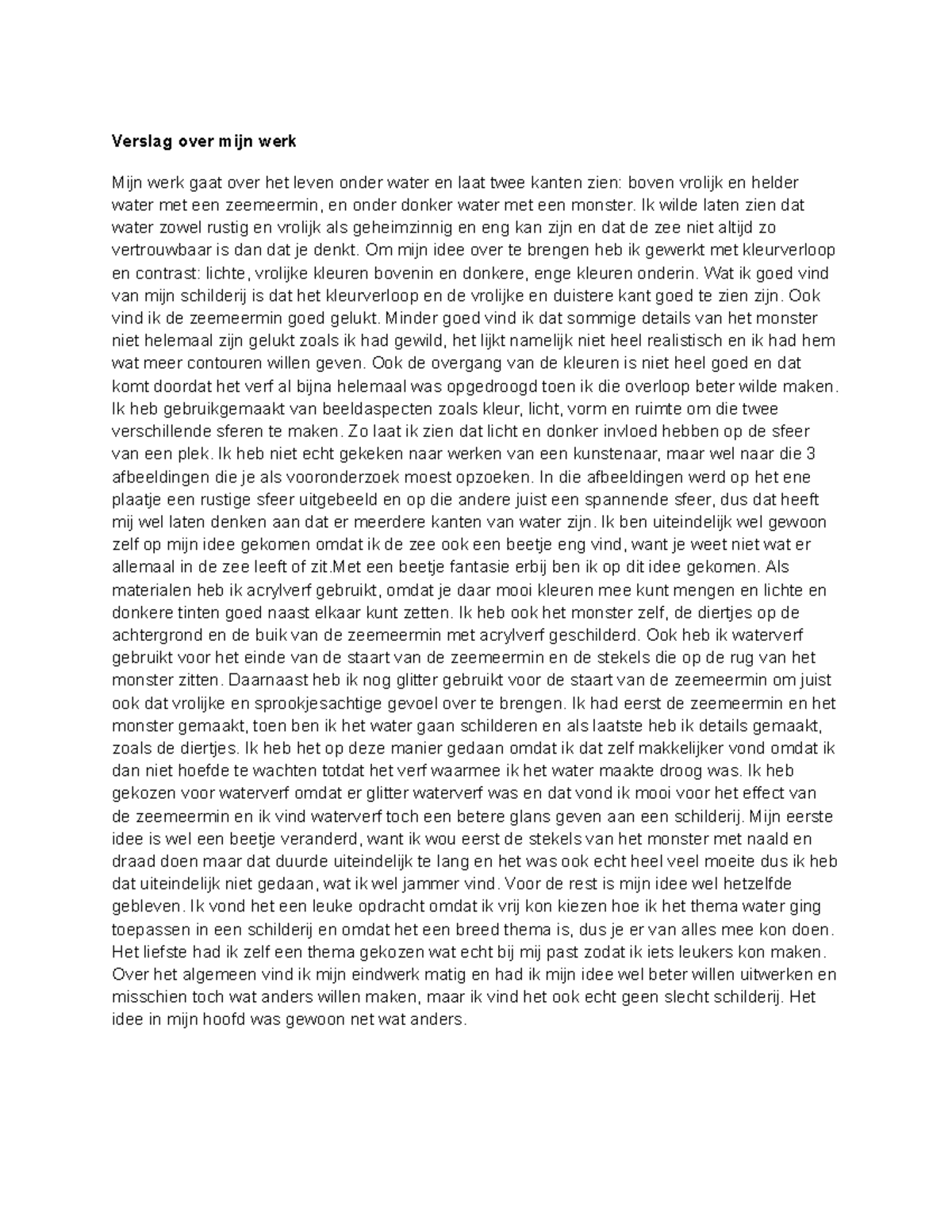 Verslag over mijn schilderij: Leven onder Water en Sferen - Studeersnel