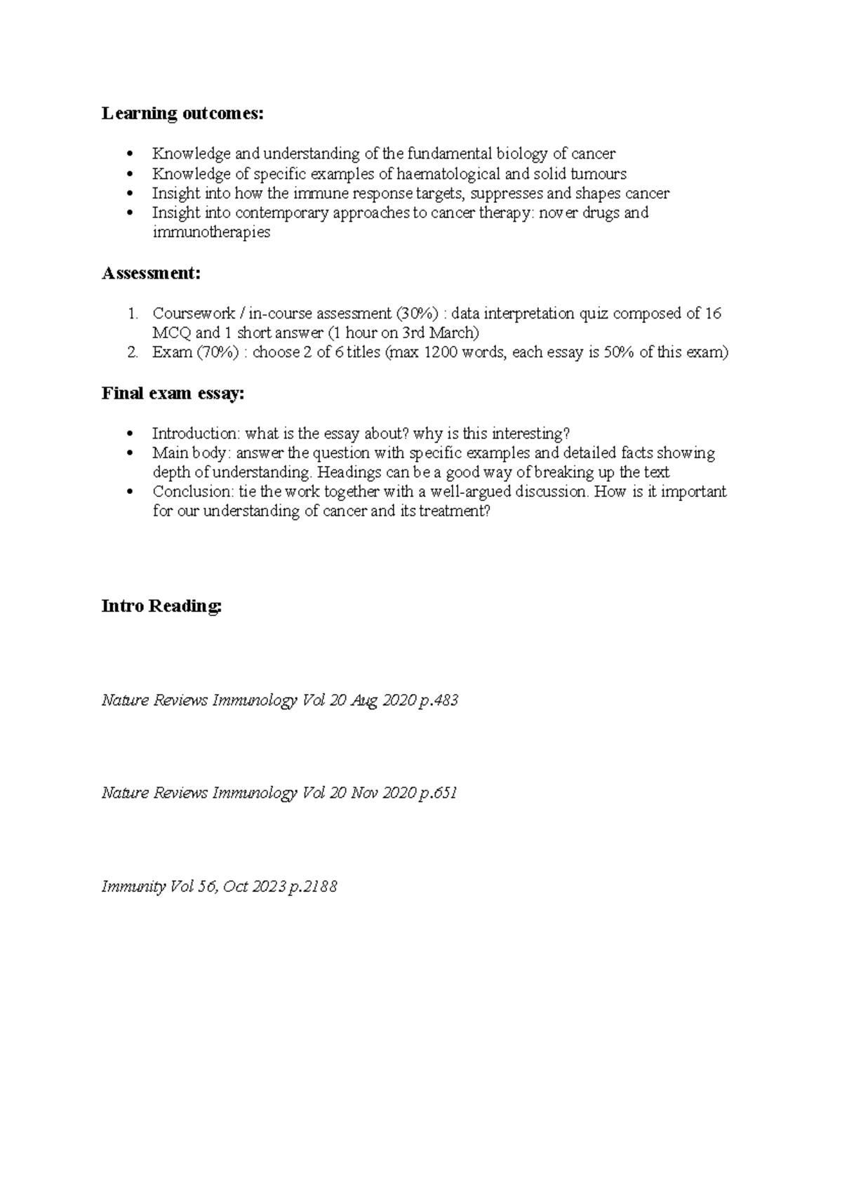 INIM0031 - Lecture 1: Fundamentals of Cancer Biology and Therapy - Studocu