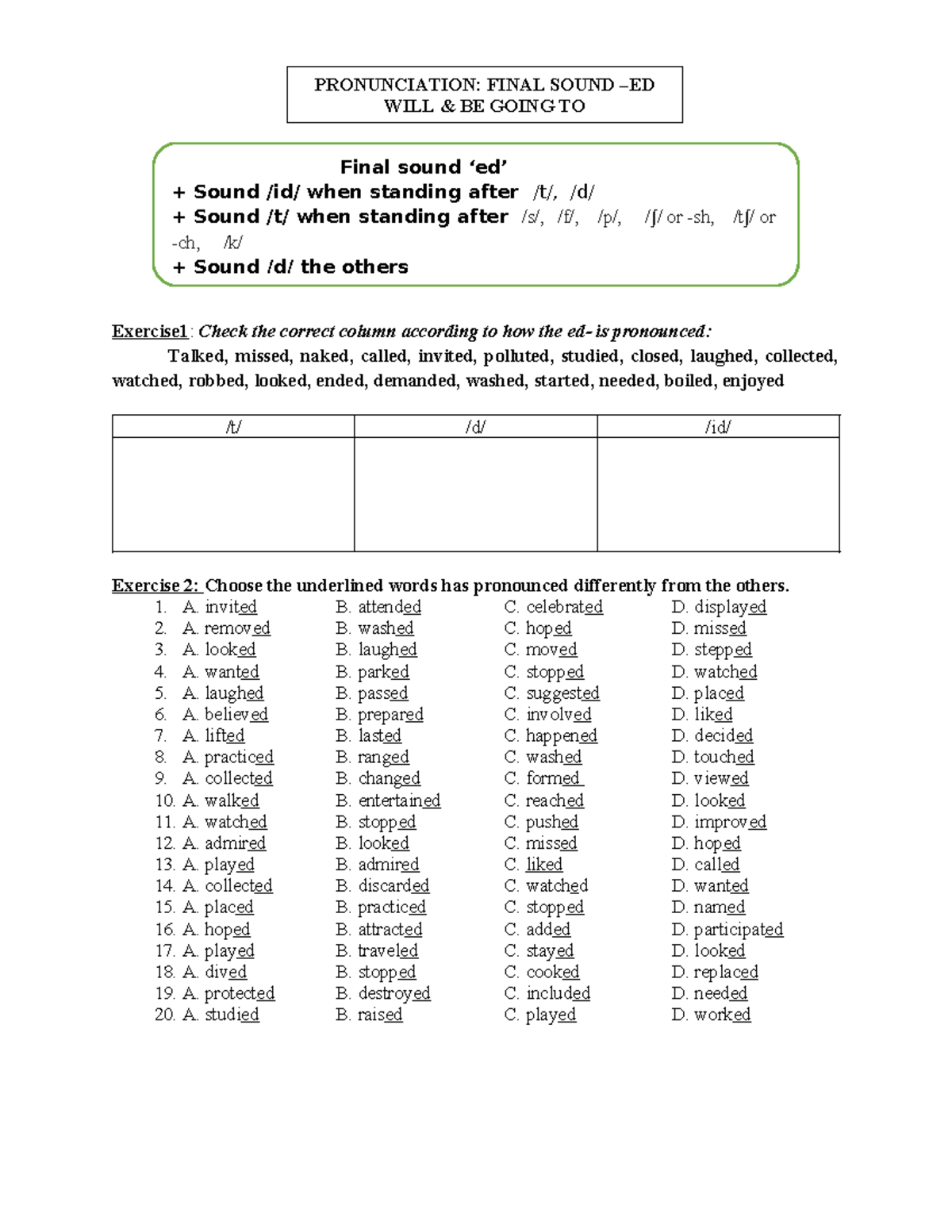 PRONUNCIATION: FINAL SOUND & SIMPLE FUTURE (ENG 101) - Studocu