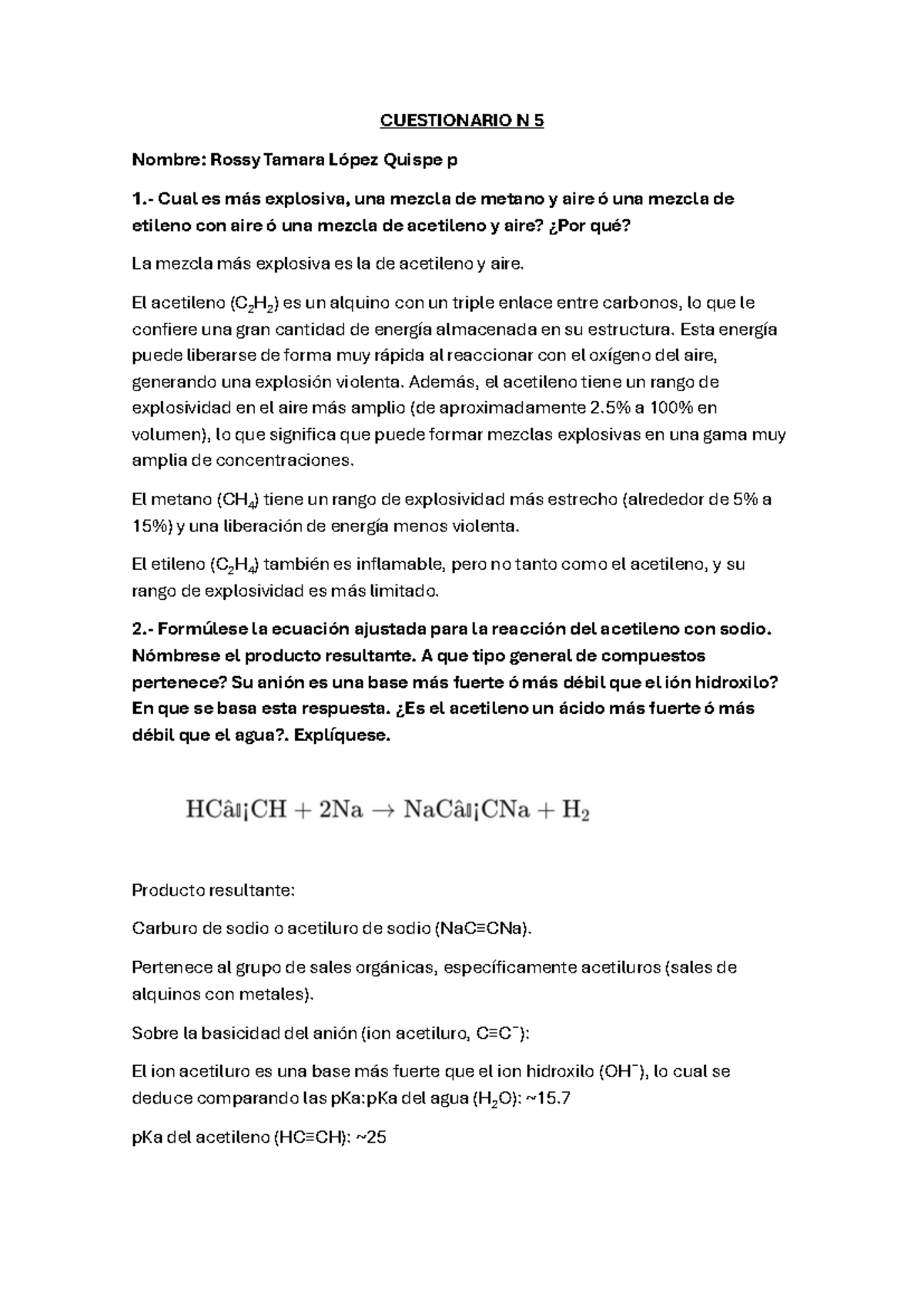 CUESTIONARIO N 5: Explosividad de Mezclas de Hidrocarburos y Reacciones ...