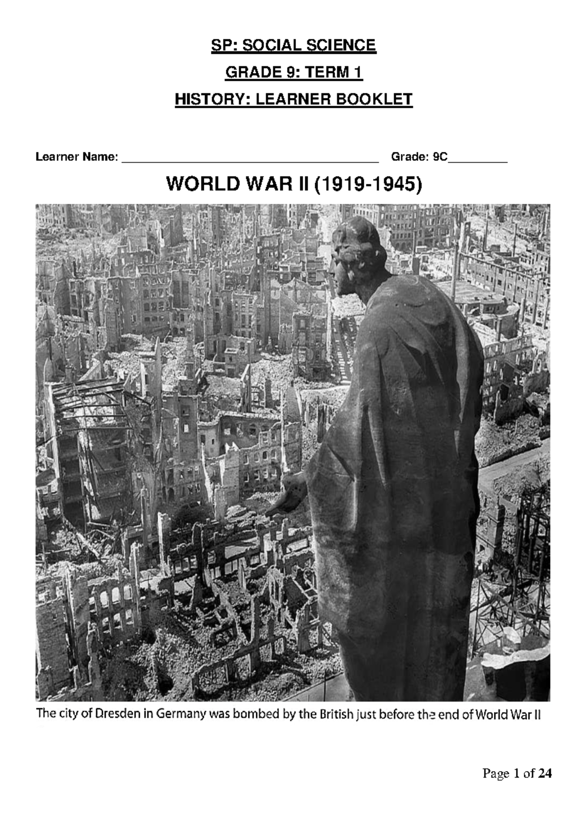 Gr9 T1 History Learner Booklet: Insights on World War II - Studocu