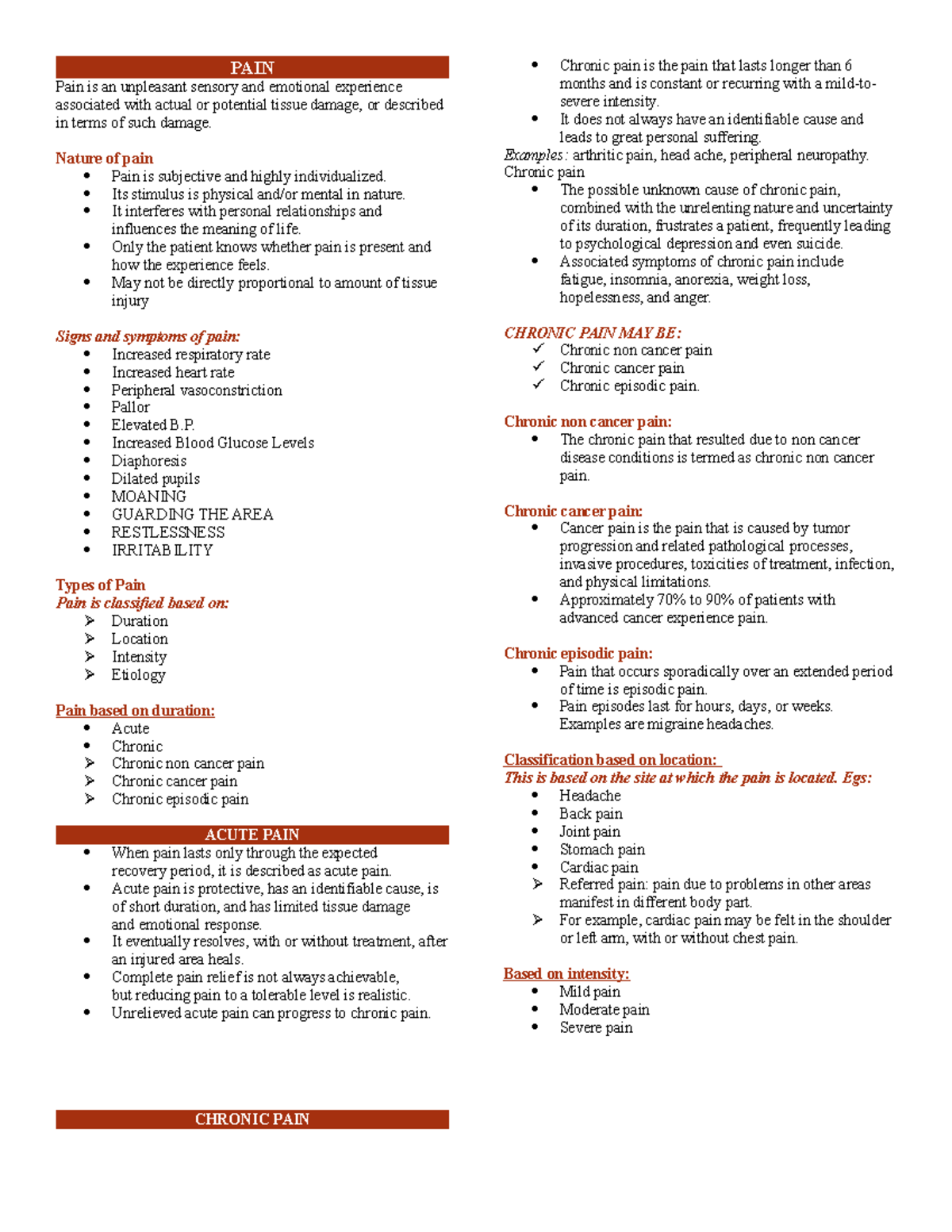 NCM-112-RLE - Pain Management and Preoperative Nursing Concepts - Studocu