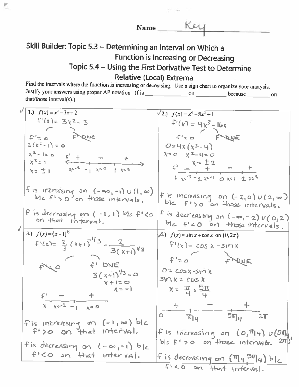 Calculus Skillbuilder 5.3 & 5.4 Solutions and Analysis Key - Studocu