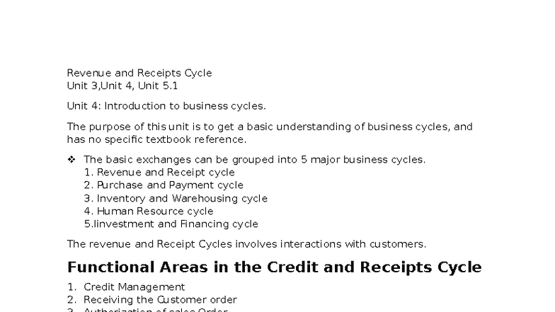 Revenue and Receipts Cycle Overview: Units 3, 4, and 5.1 Insights - Studocu