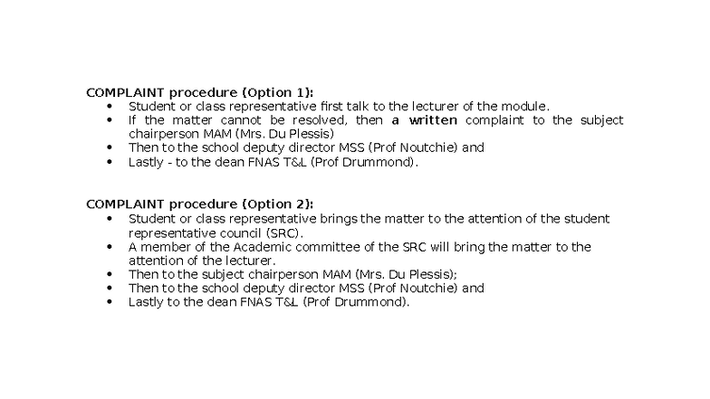 Complaint Procedure for Students: Steps to Resolution - Studocu